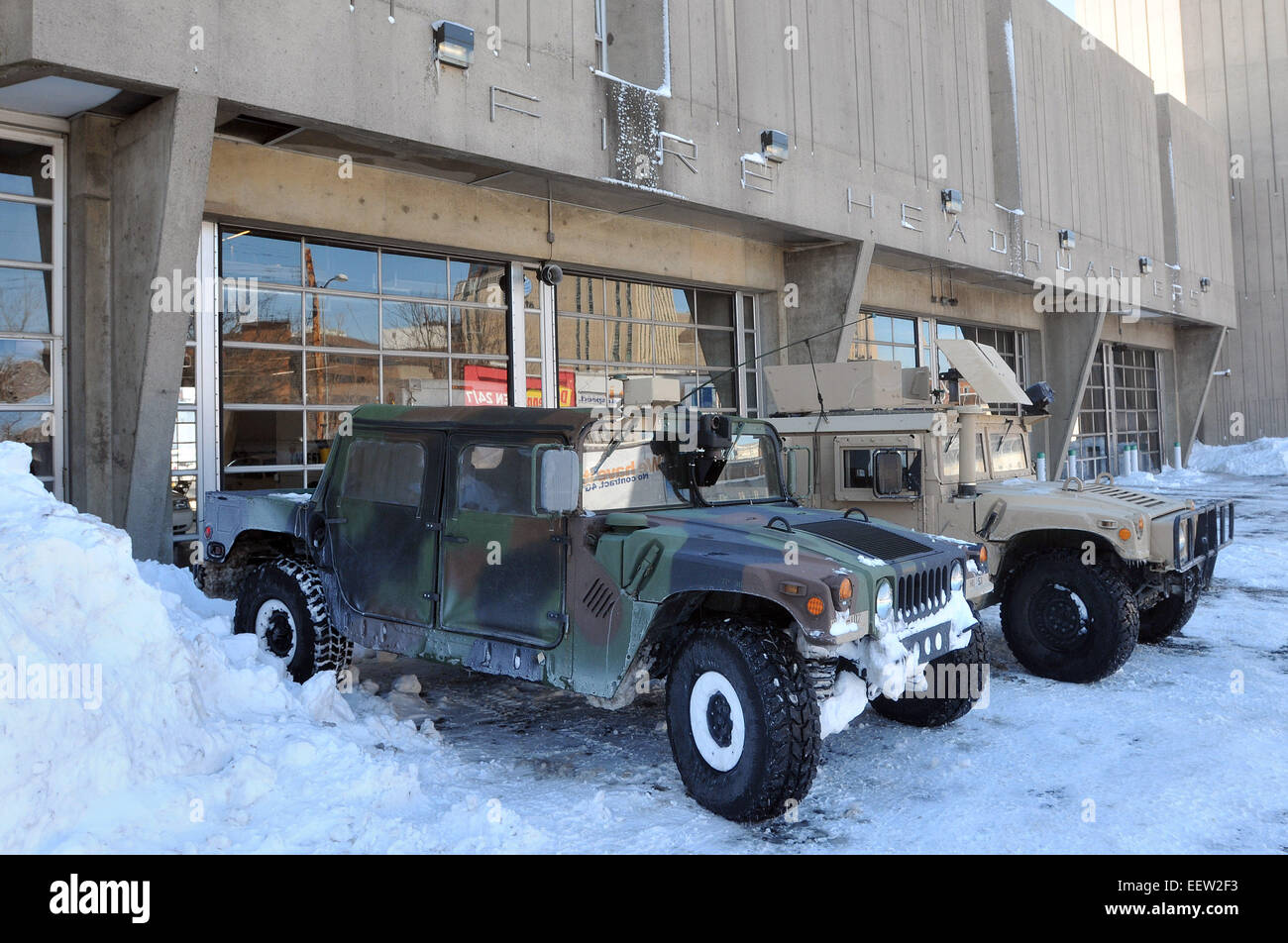 New Haven--National Guard Humvees in front of Fire Headquarters along ...