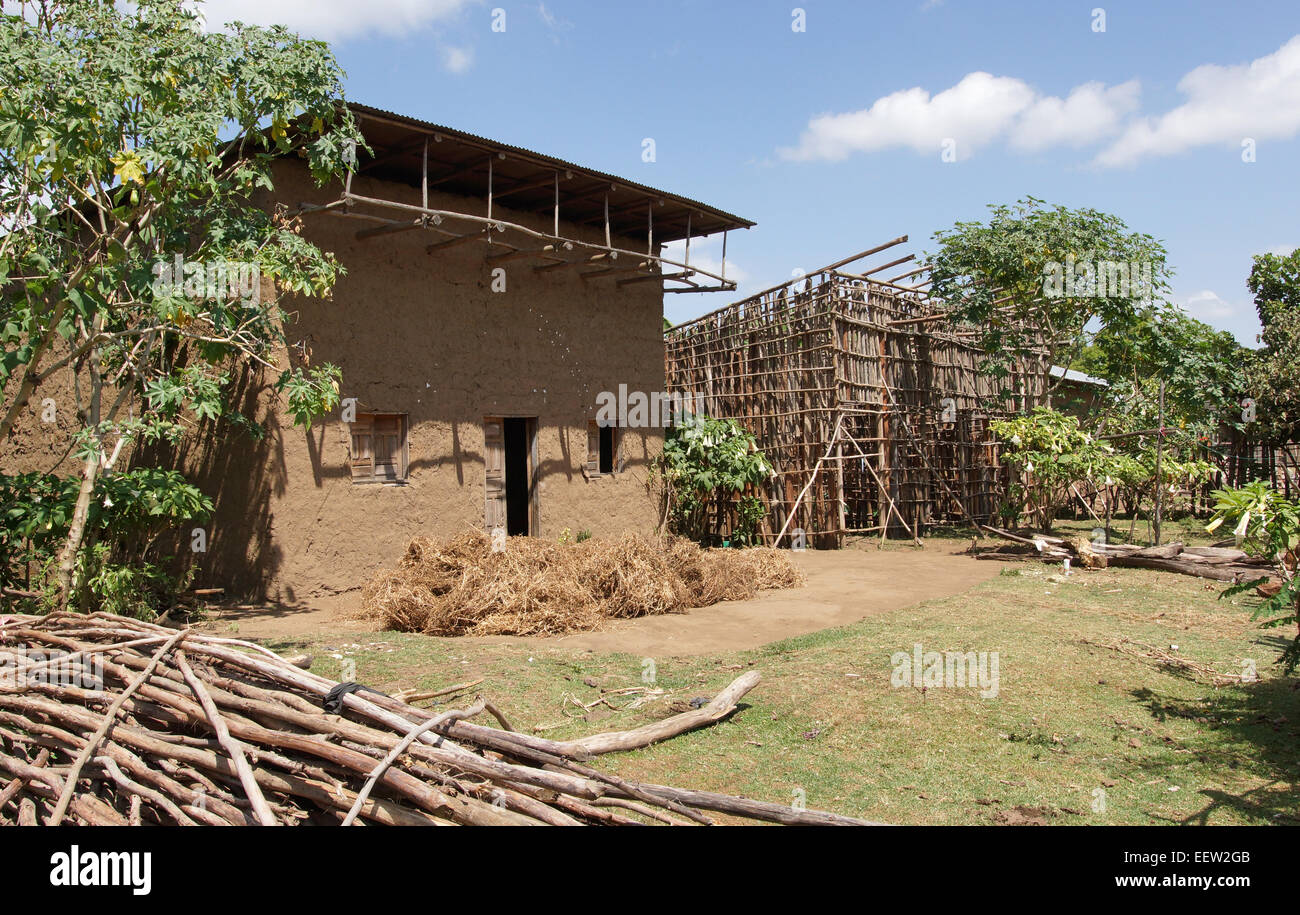 Construction of traditional houses, Great Rift Valley, Ethiopia, Africa ...
