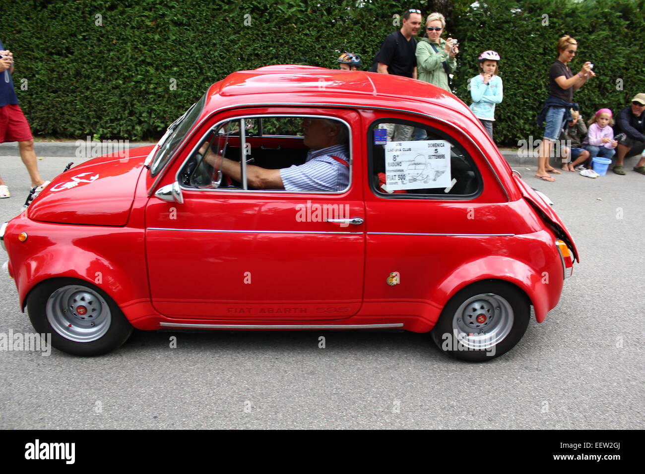 Red Fiat 500 during a Fiat 500 carshow in Cavallino Treporti, Italy ...