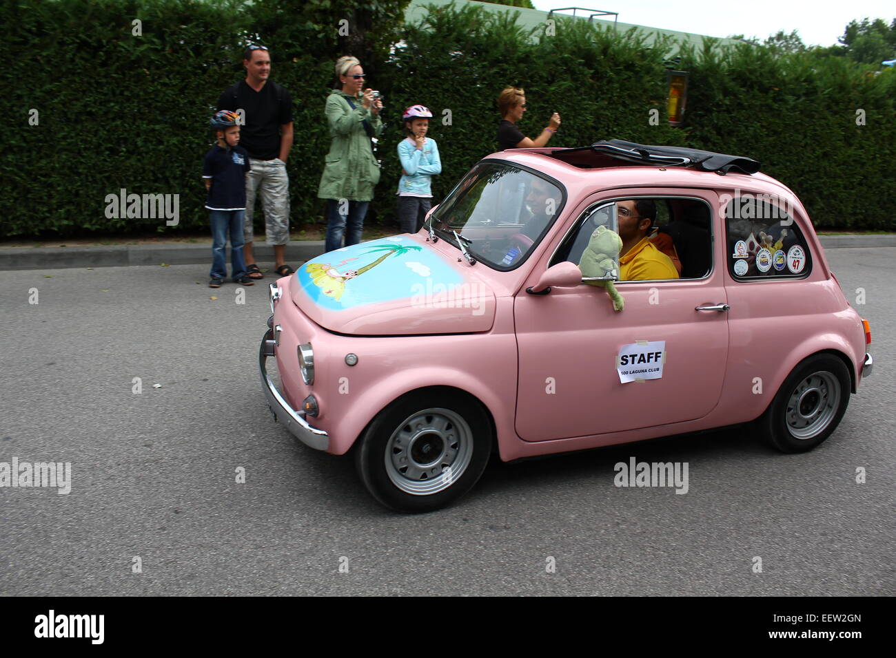 Pink Fiat 500 during a Fiat 500 carshow in Cavallino Treporti, Italy ...