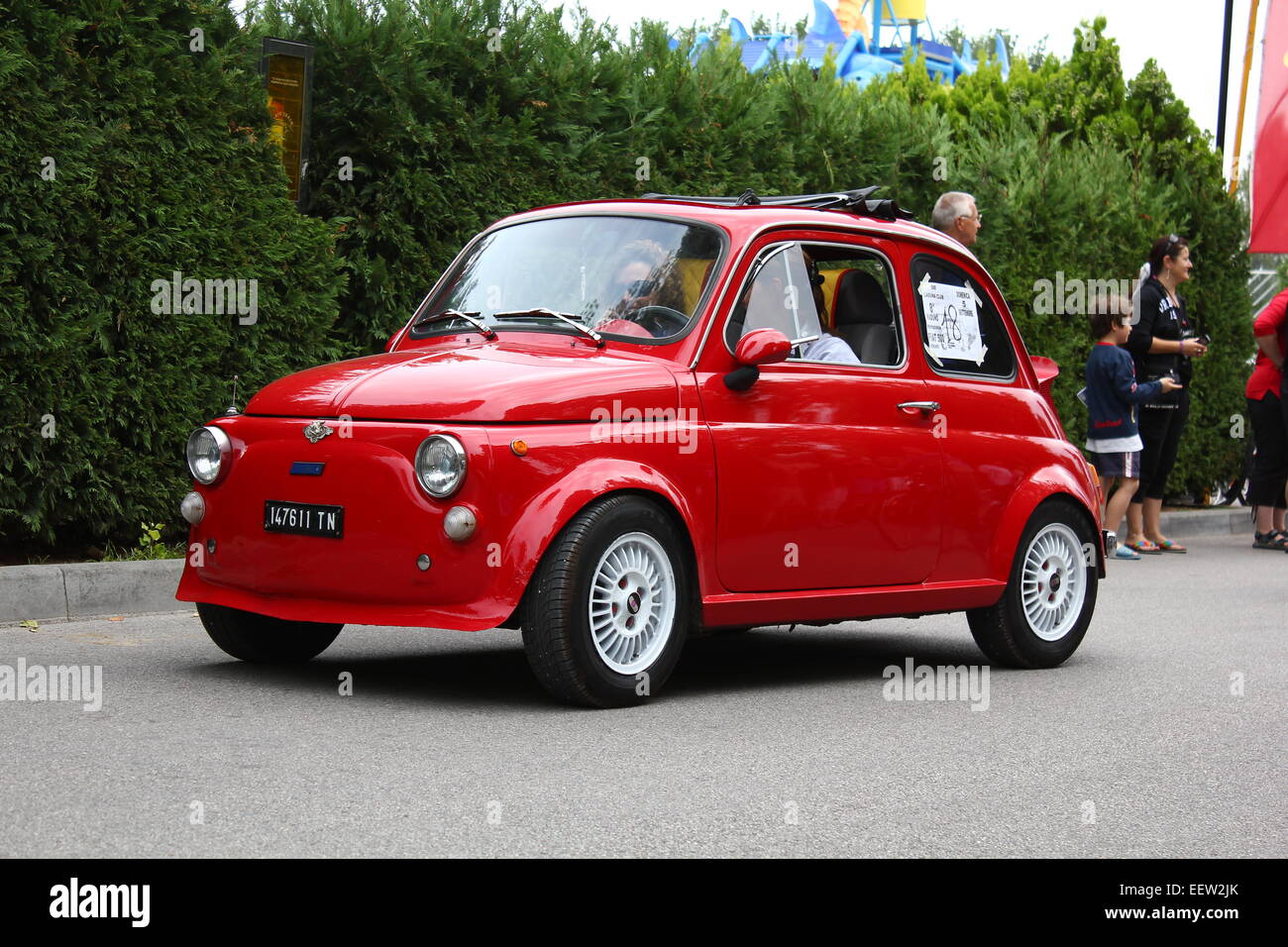 Red Fiat 500 during a Fiat 500 carshow in Cavallino Treporti, Italy ...