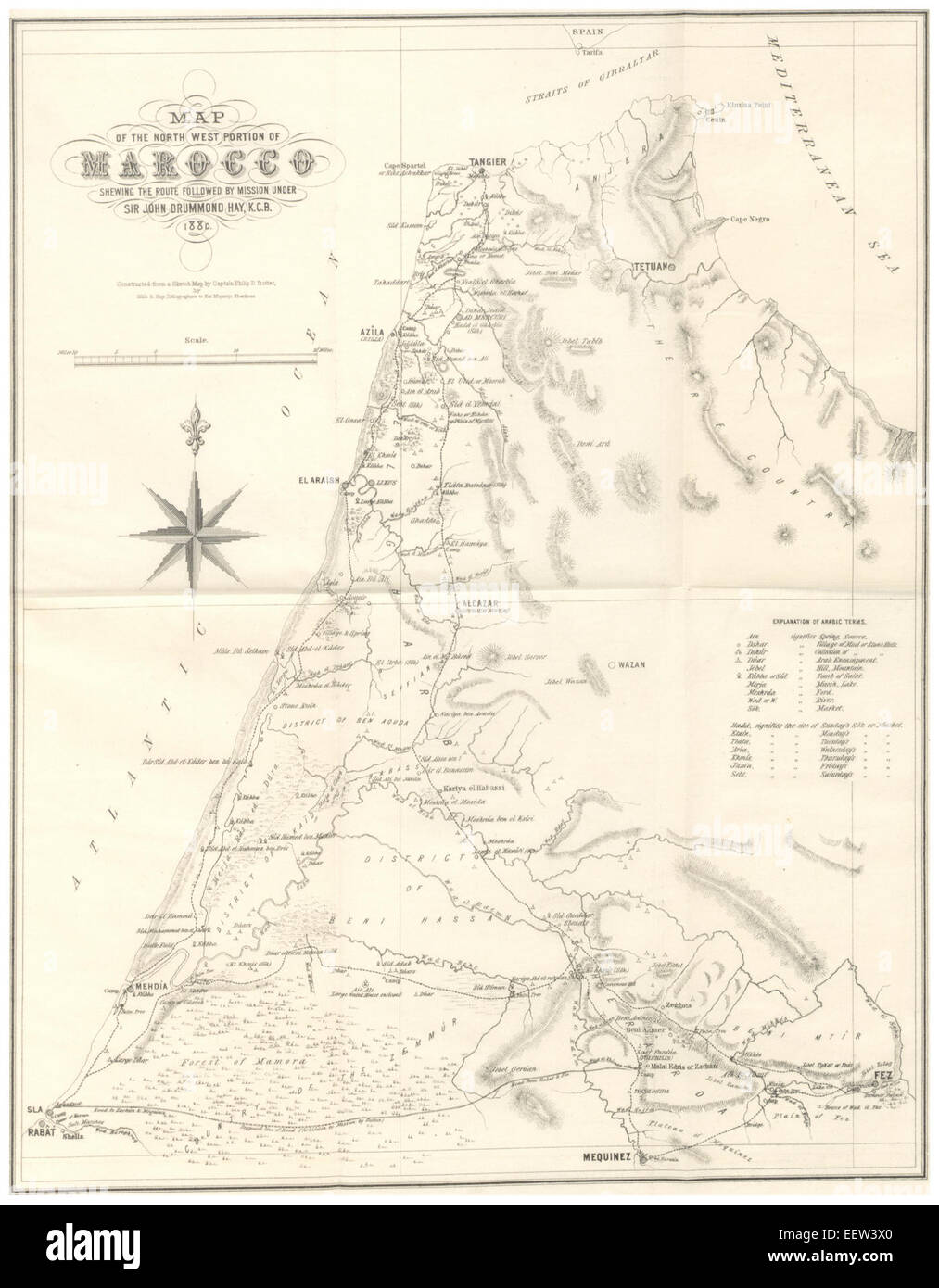 An 1881 map by Trotter of Morocco, detailing the geographical features ...