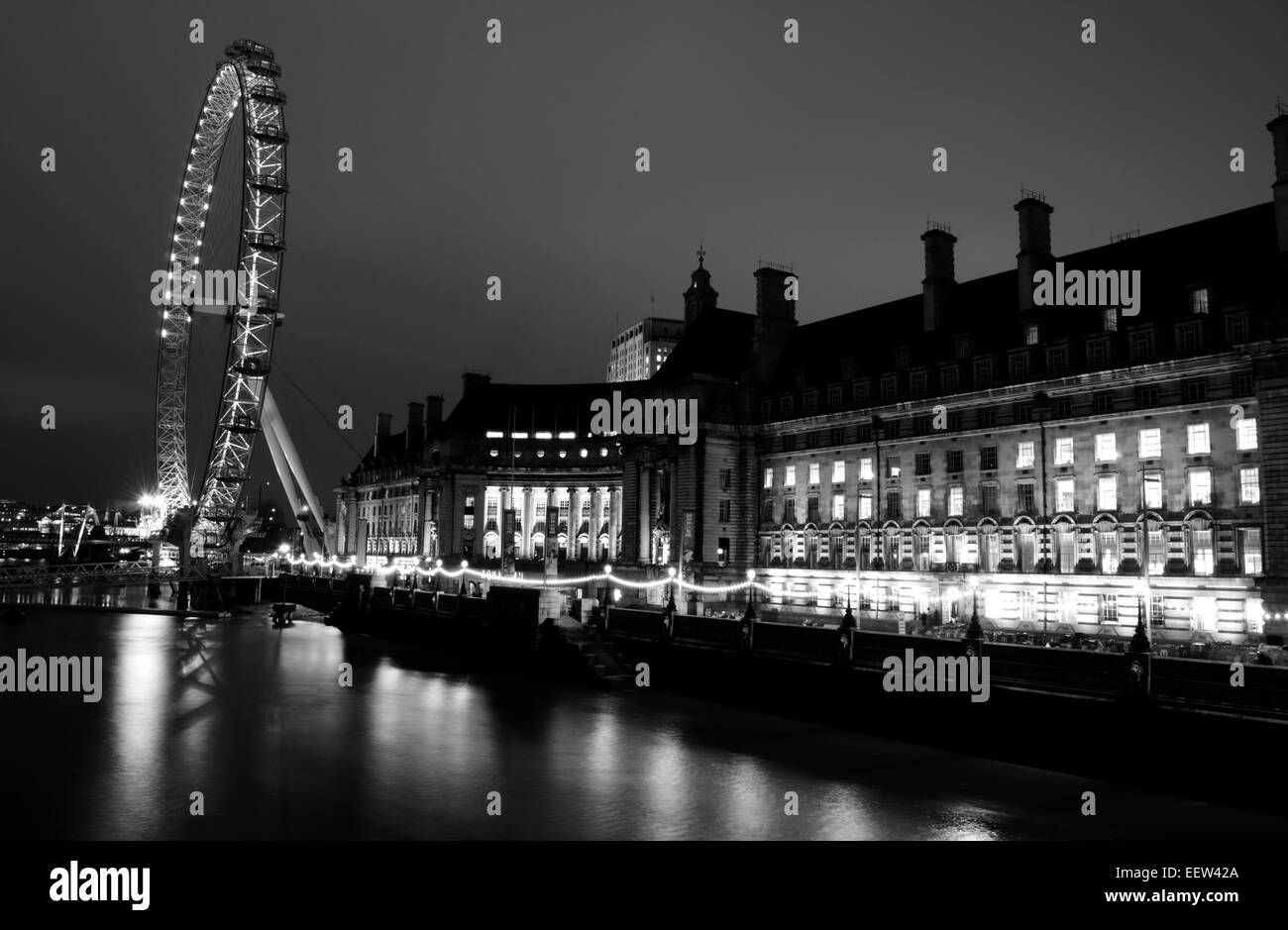 The London Eye and County Hall at night, London, England Stock Photo ...