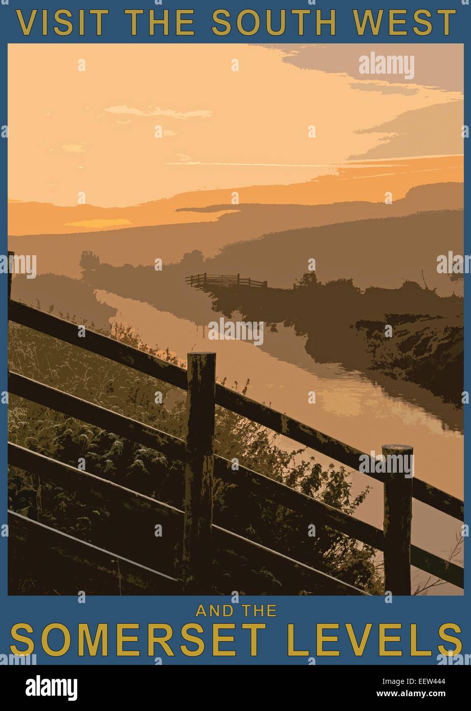 A poster style interpretation of early morning mist on the River Brue ...