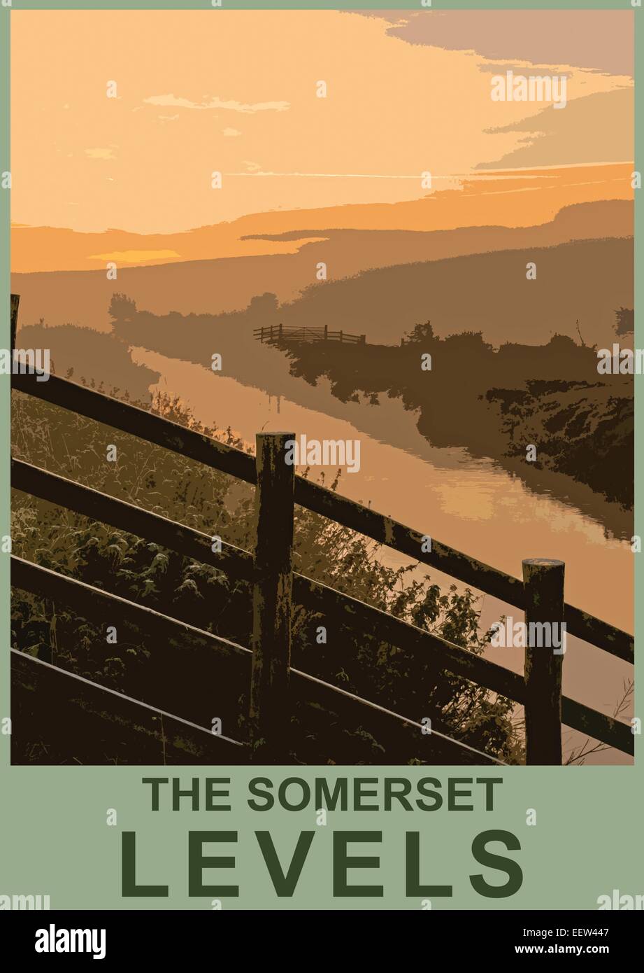 A poster style interpretation of early morning mist on the River Brue ...