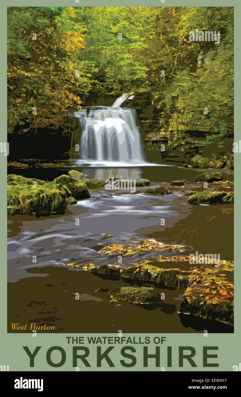 A poster style interpretation of the waterfall at West Burton ...