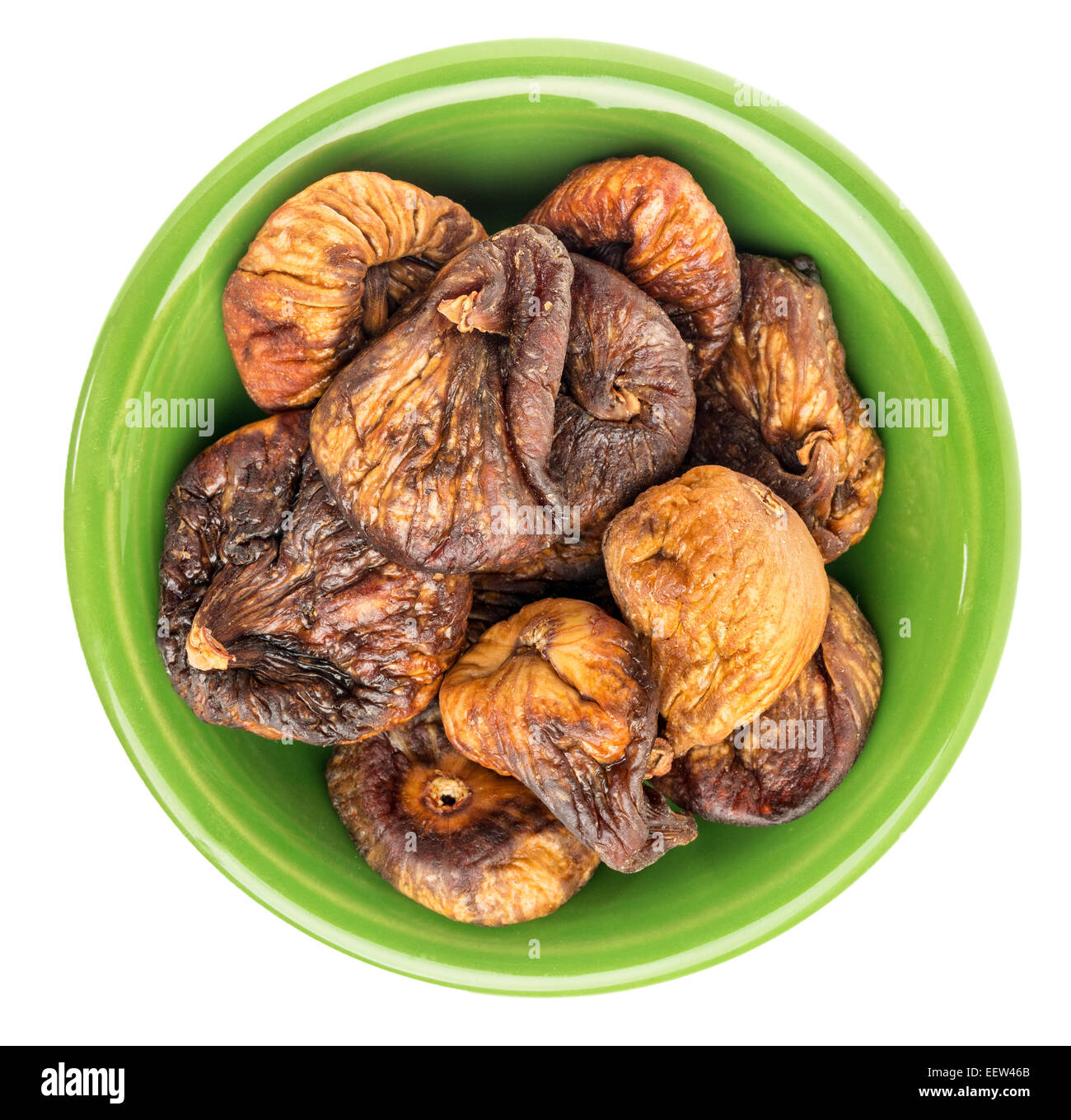 dried Turkish figs in an isolated green bowl Stock Photo - Alamy