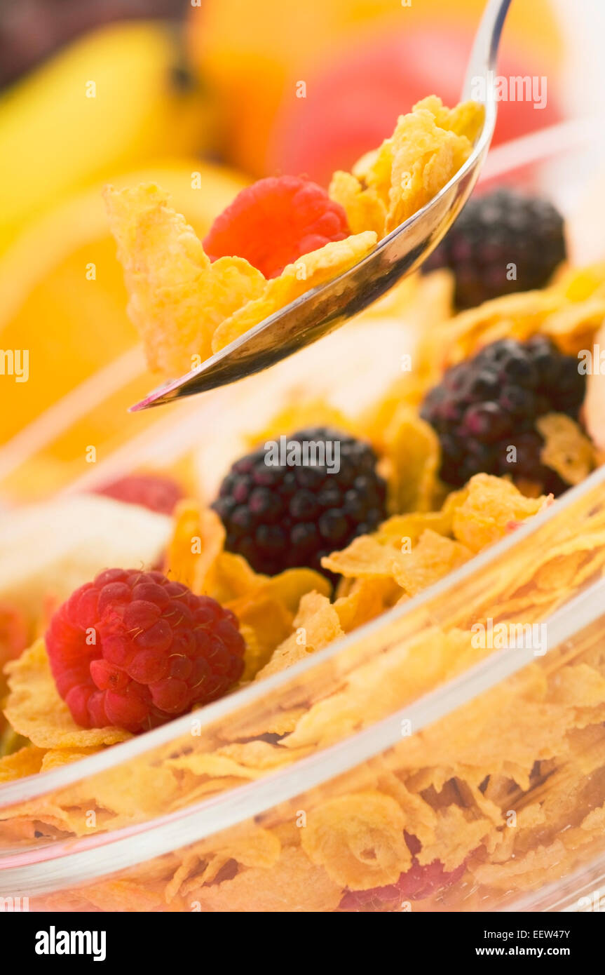 Bowl of corn flakes with fruit garnish Stock Photo - Alamy