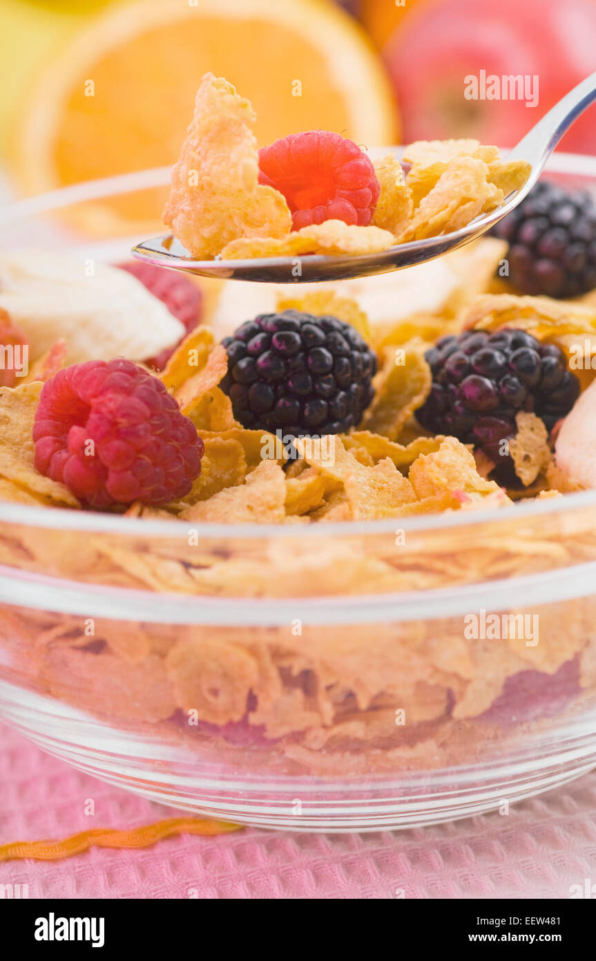 Bowl of corn flakes with fruit garnish Stock Photo - Alamy