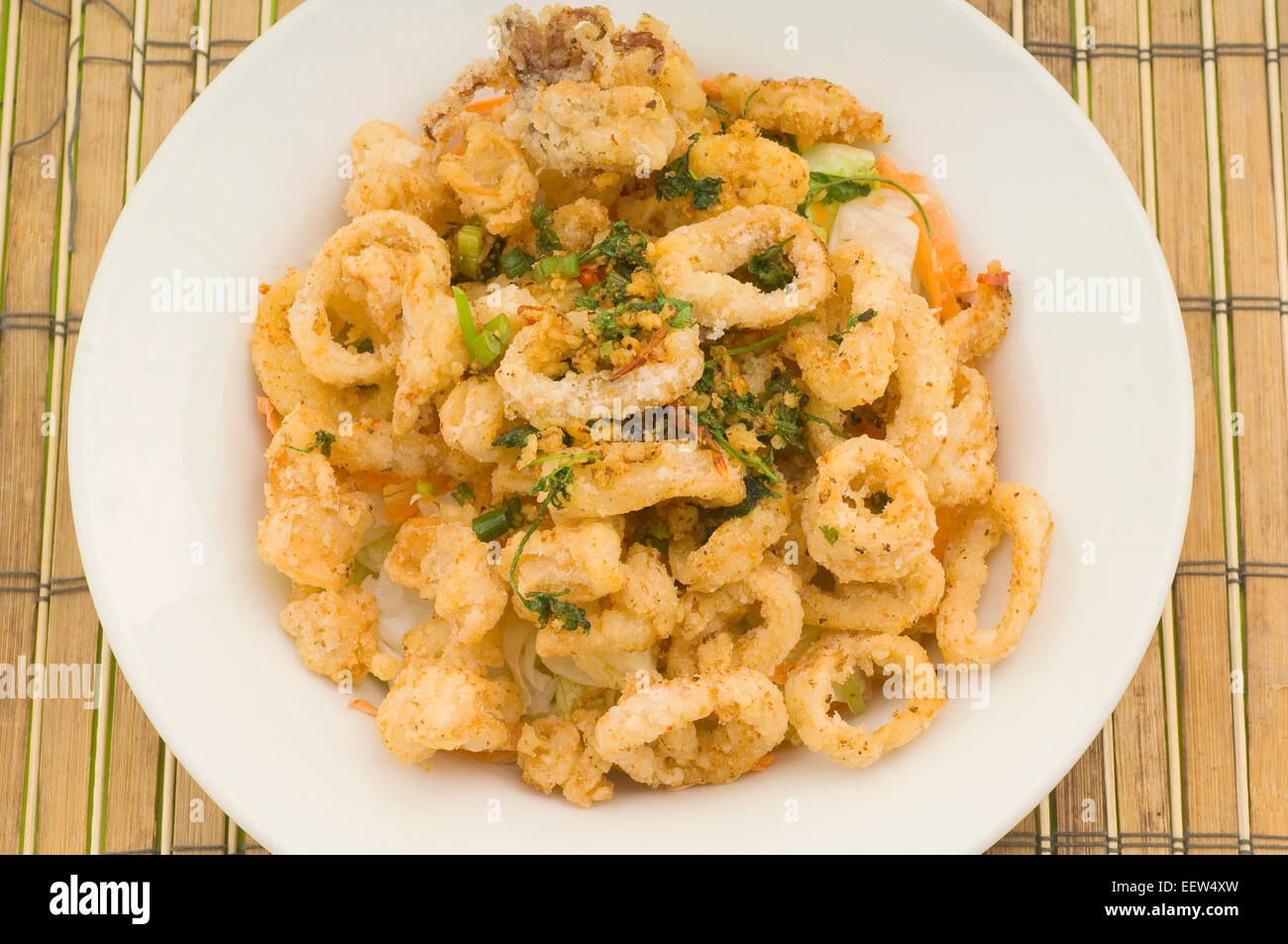 Plate of fried calamari squid Stock Photo - Alamy