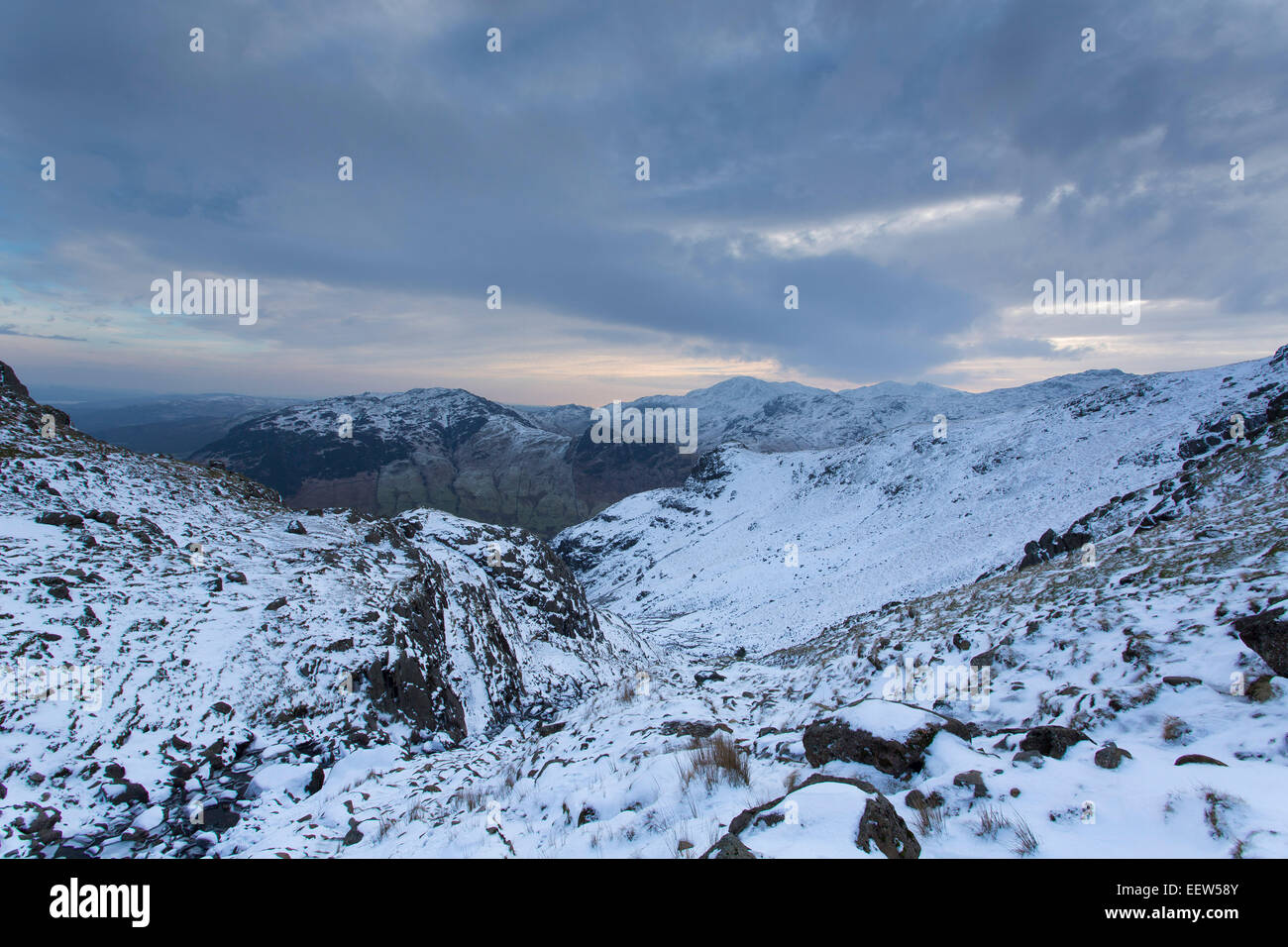 Stickle Tarn and Jack's Rake scramble in winter, Great Langdale, Lake ...