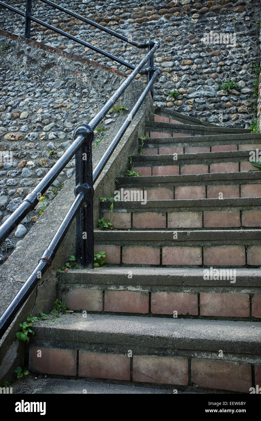 Stone steps, wall and handrail, Cromer, Norfolk Stock Photo - Alamy