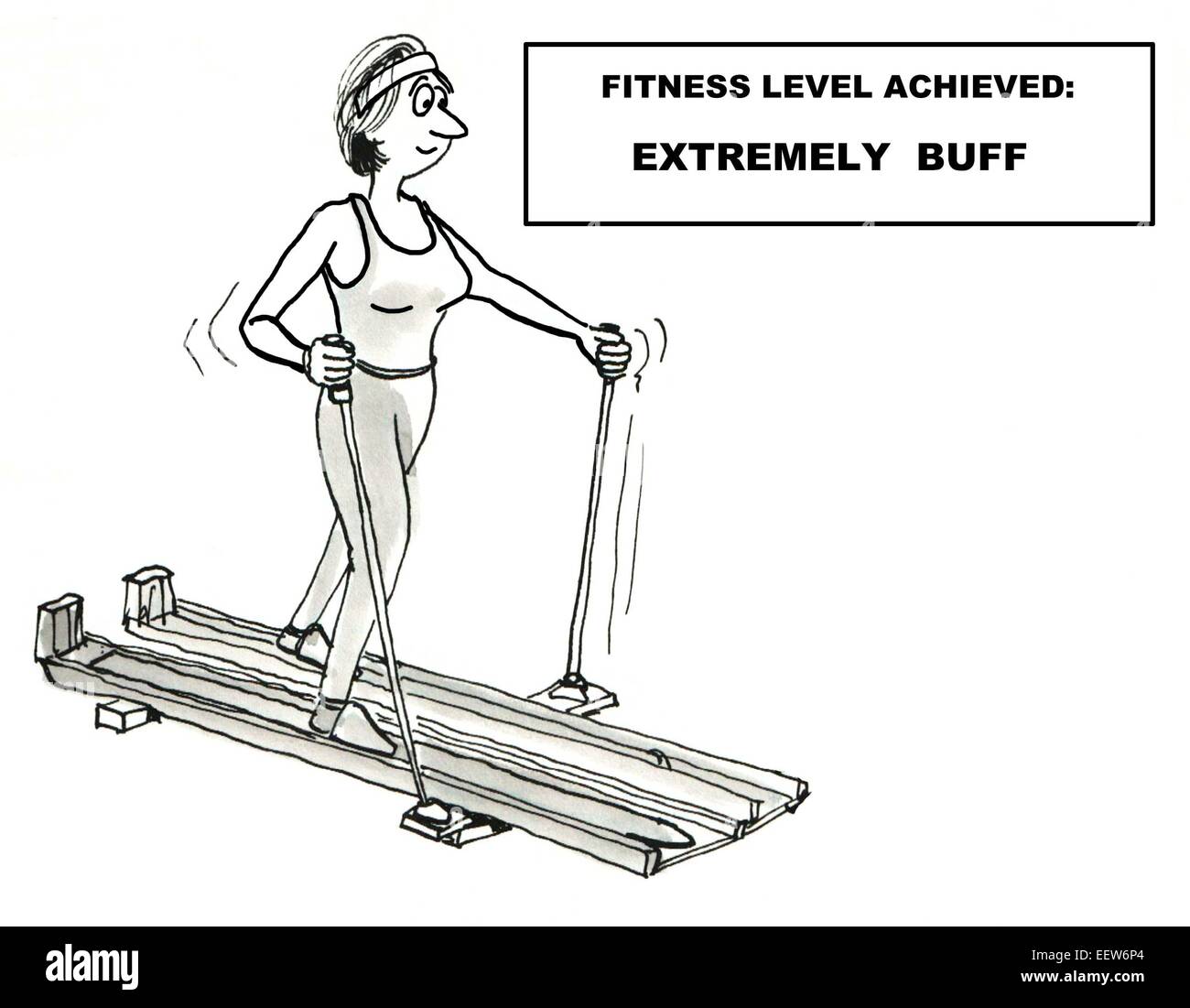 Cartoon of a woman exercising who it very fit and buff Stock Photo - Alamy