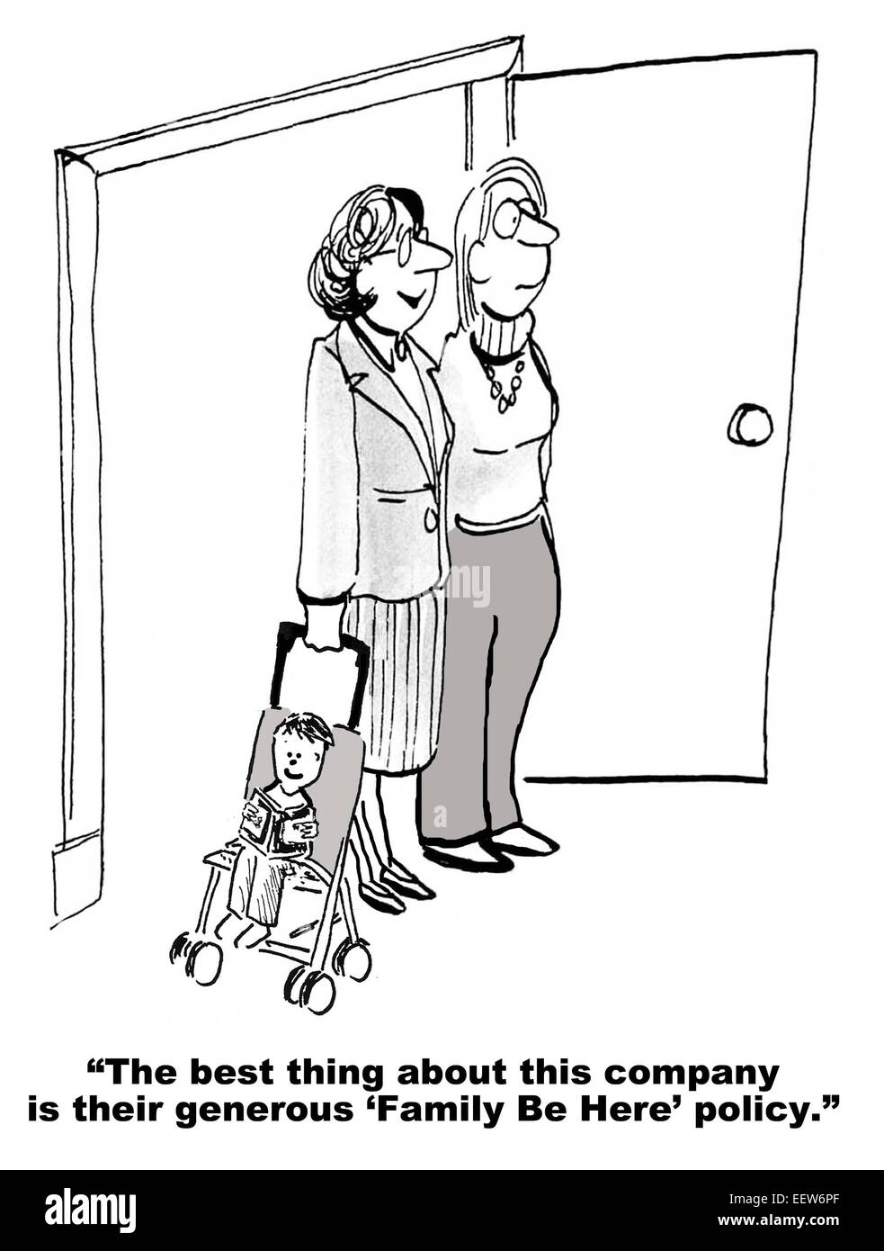 Cartoon showing two businesswomen at work talking about the company's ...