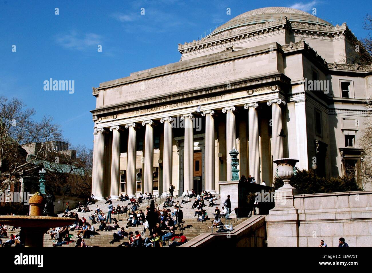 New York City: Students sitting on the broad staircase in front of the ...