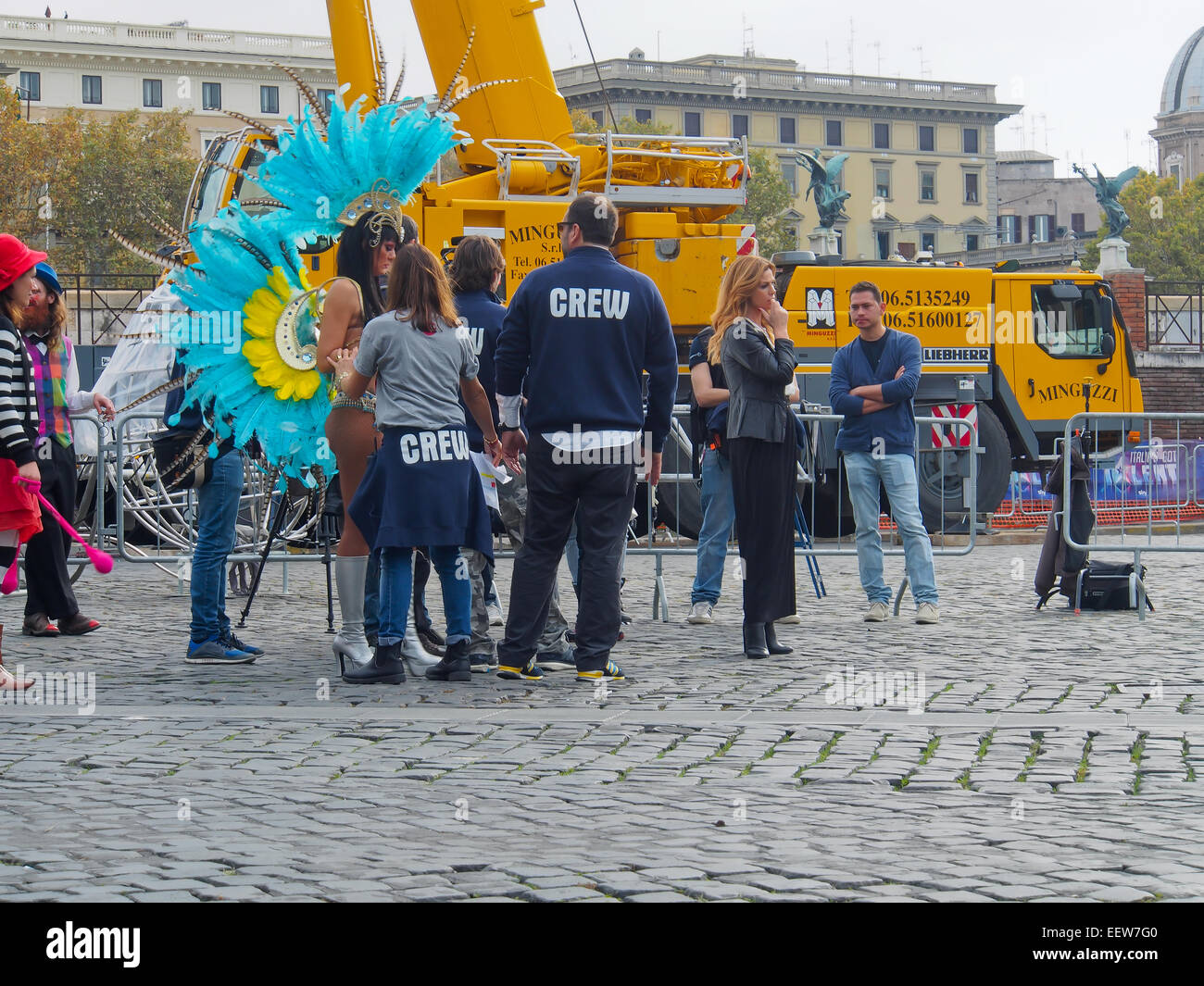 People in disguise having fun on the parade on the streets of Rome ...