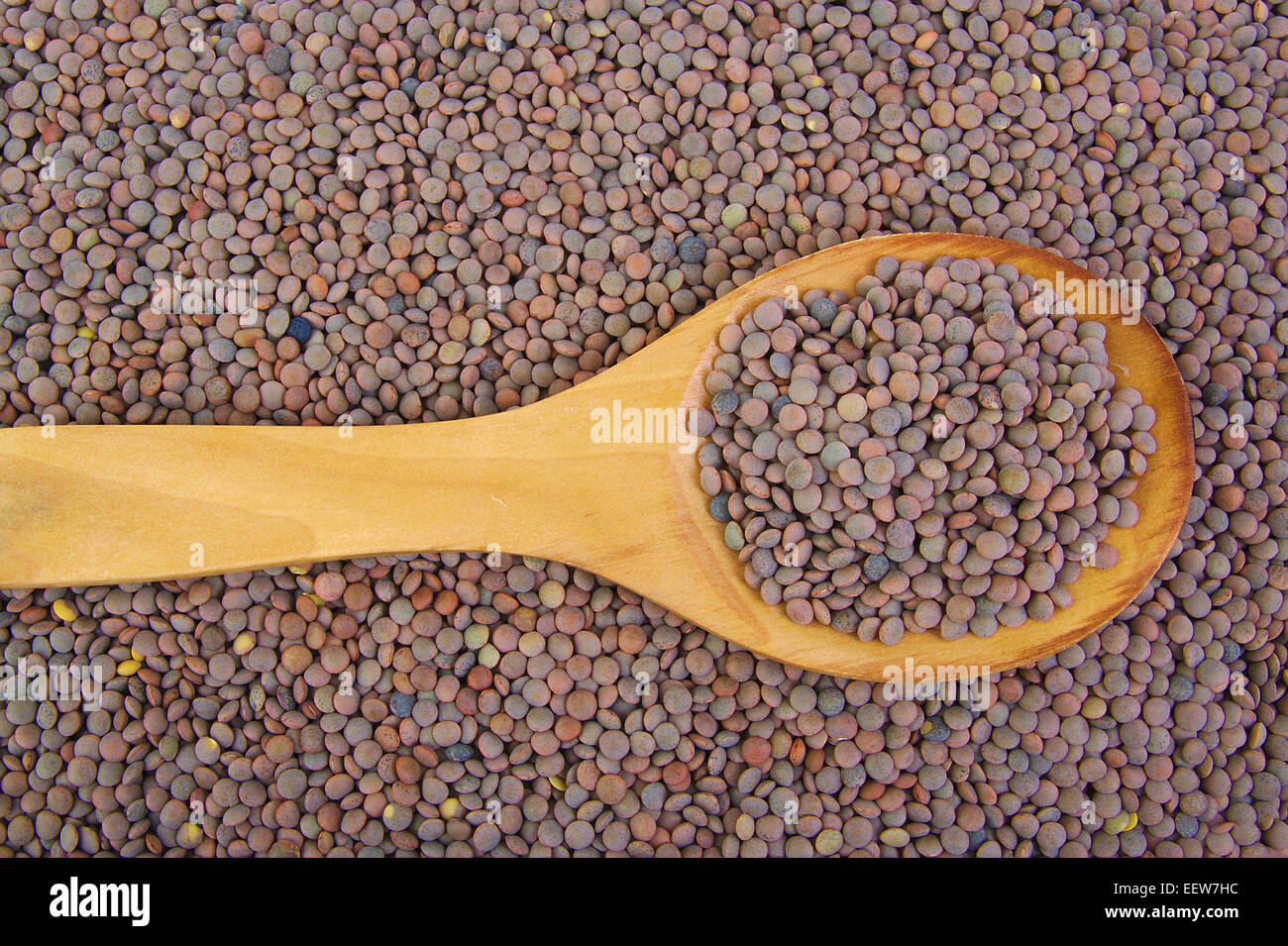 Lentils in wooden spoon on lentil background Stock Photo - Alamy