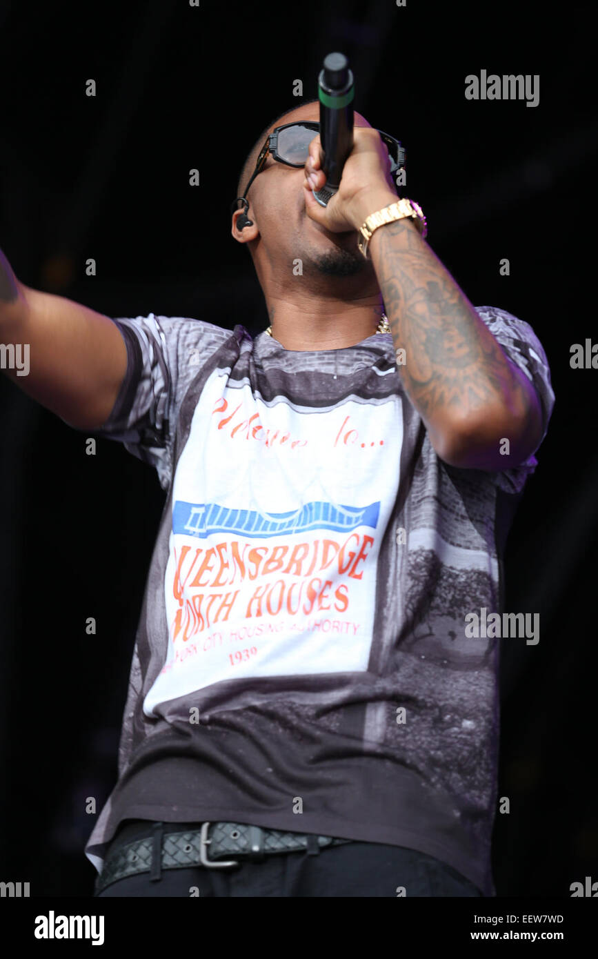 Rapper NAS performs at the Lovebox Festival in Victoria Park, London ...