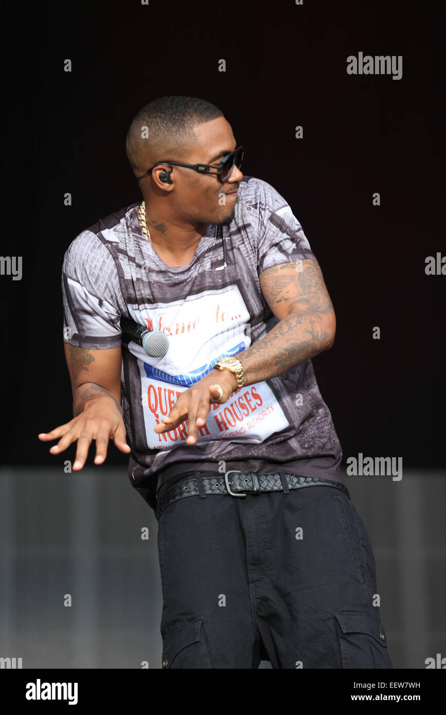 Rapper NAS performs at the Lovebox Festival in Victoria Park, London ...