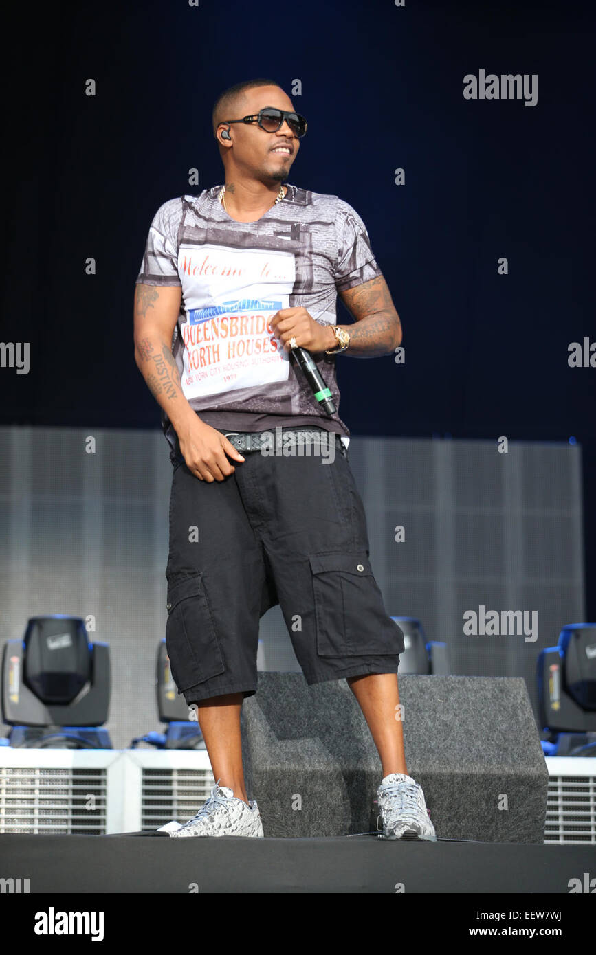 Rapper NAS performs at the Lovebox Festival in Victoria Park, London ...