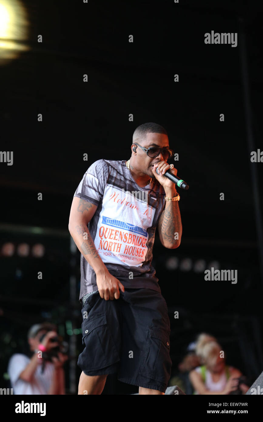 Rapper NAS performs at the Lovebox Festival in Victoria Park, London ...