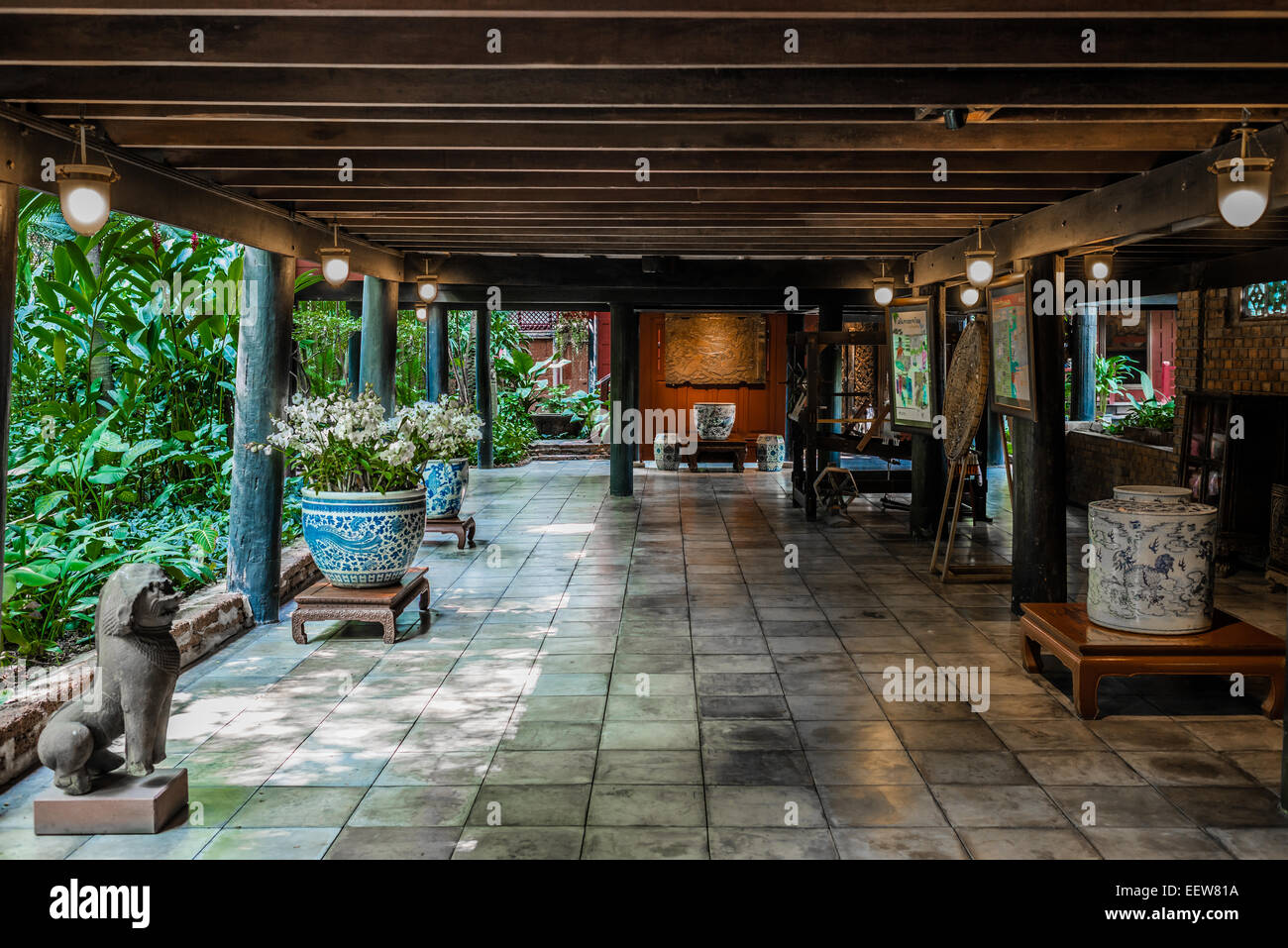 garden and patio at Jim Thompson House museum Bangkok Thailand Stock ...