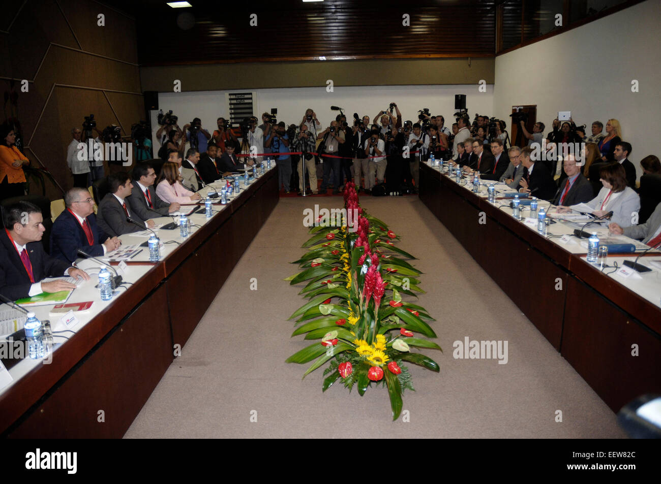 Havana, Cuba. 21st Jan, 2015. Delegates of the Unites States and Cuba ...