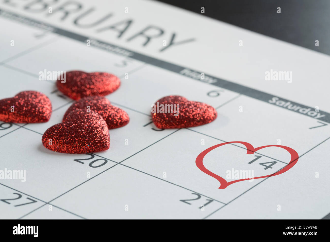 Valentine´s day marked with heart in calendar Stock Photo - Alamy