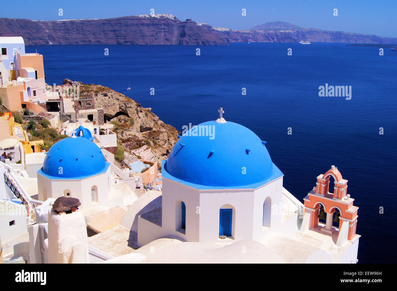 Famous blue dome churches of Santorini, Greece Stock Photo - Alamy