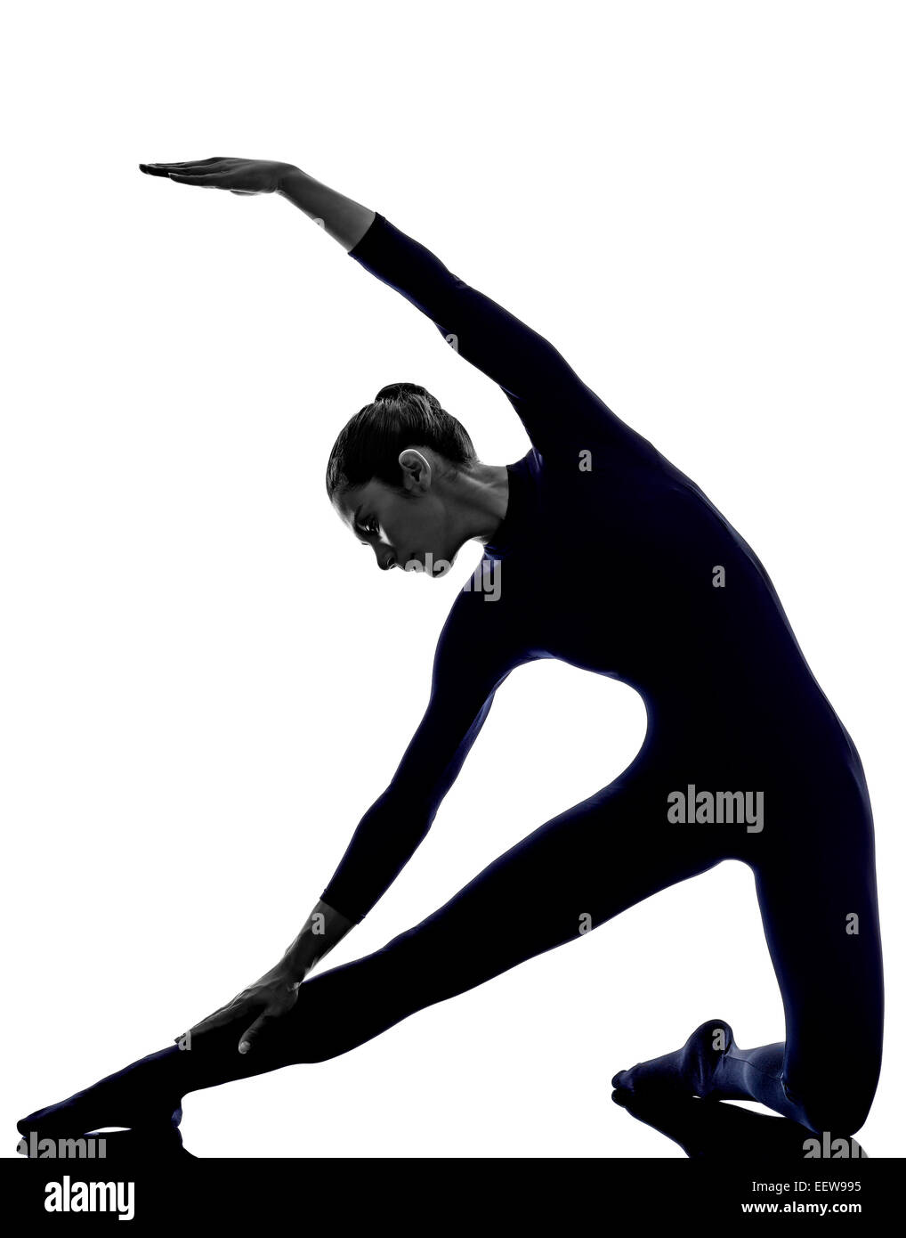 woman exercising parighasana gate pose yoga silhouette shadow white ...