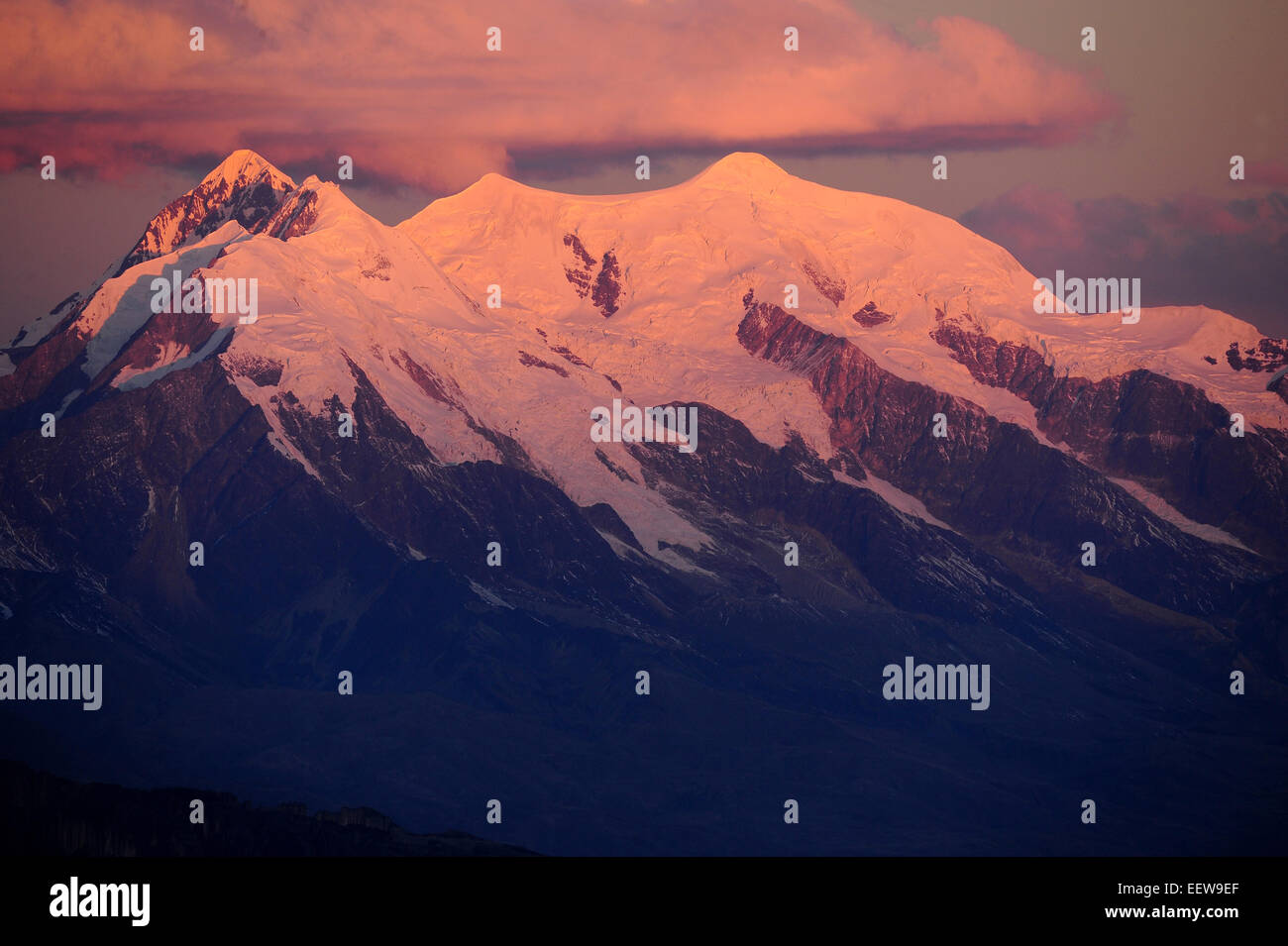 Bolivia's second highest mountain, Illimani Peak, rises to an elevation of 21,117 feet above sea ...