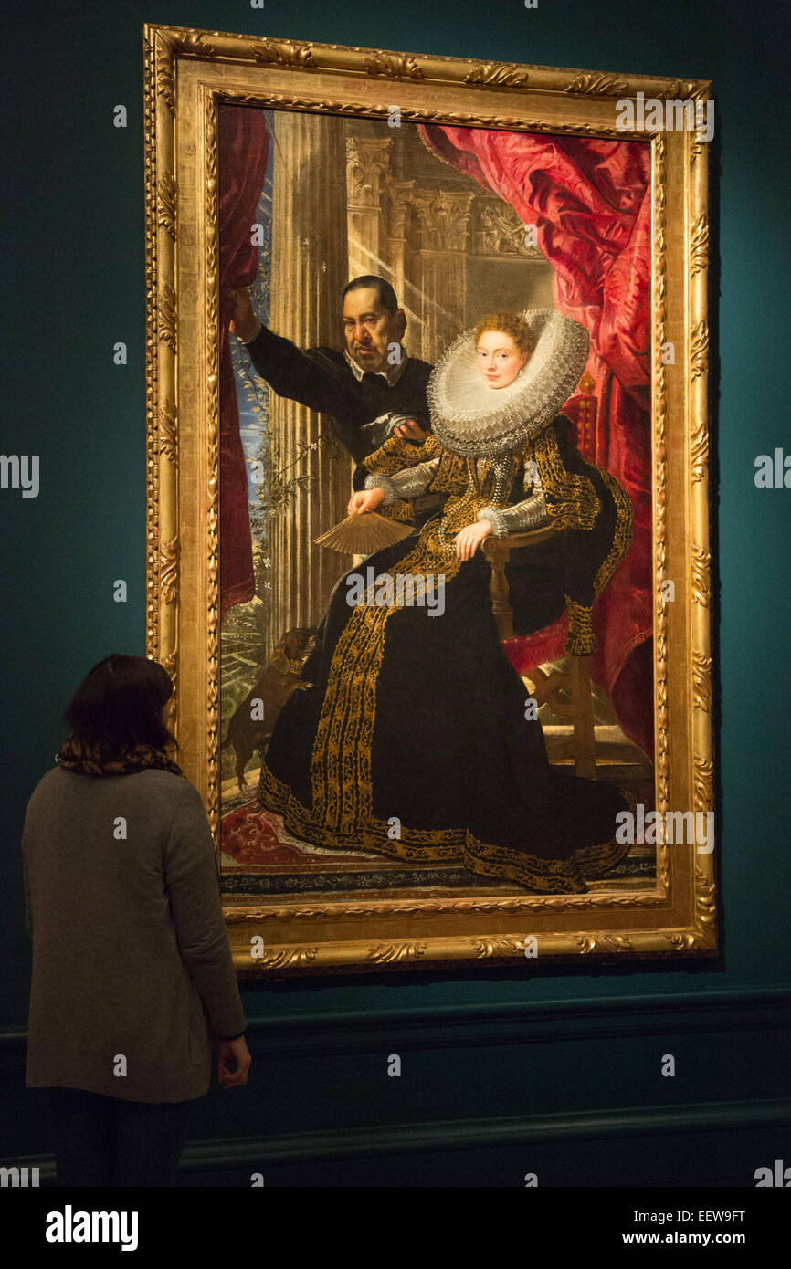 London, UK. 20 January 2015. A visitor to the exhibition stands in ...