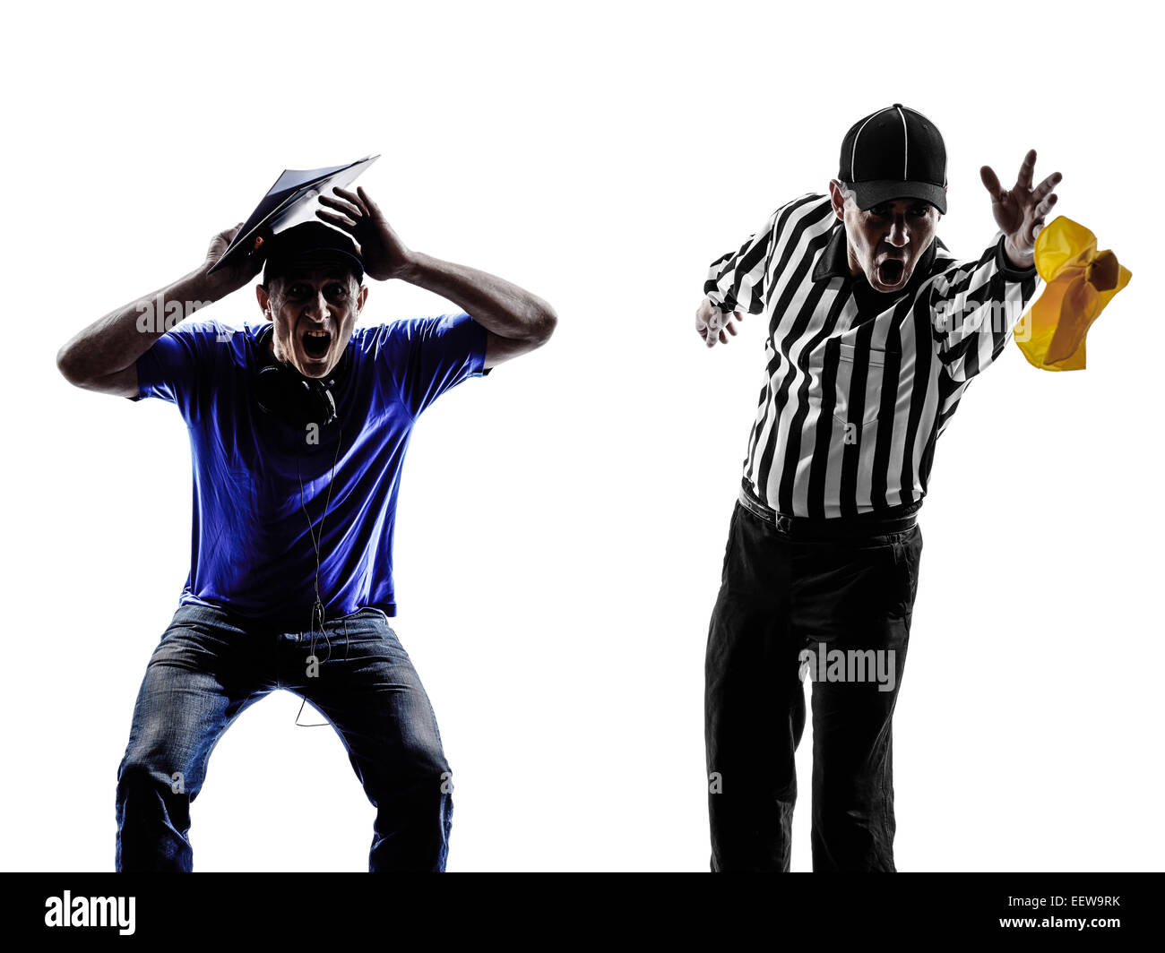 american football referee and coach conflict dispute in silhouette on ...