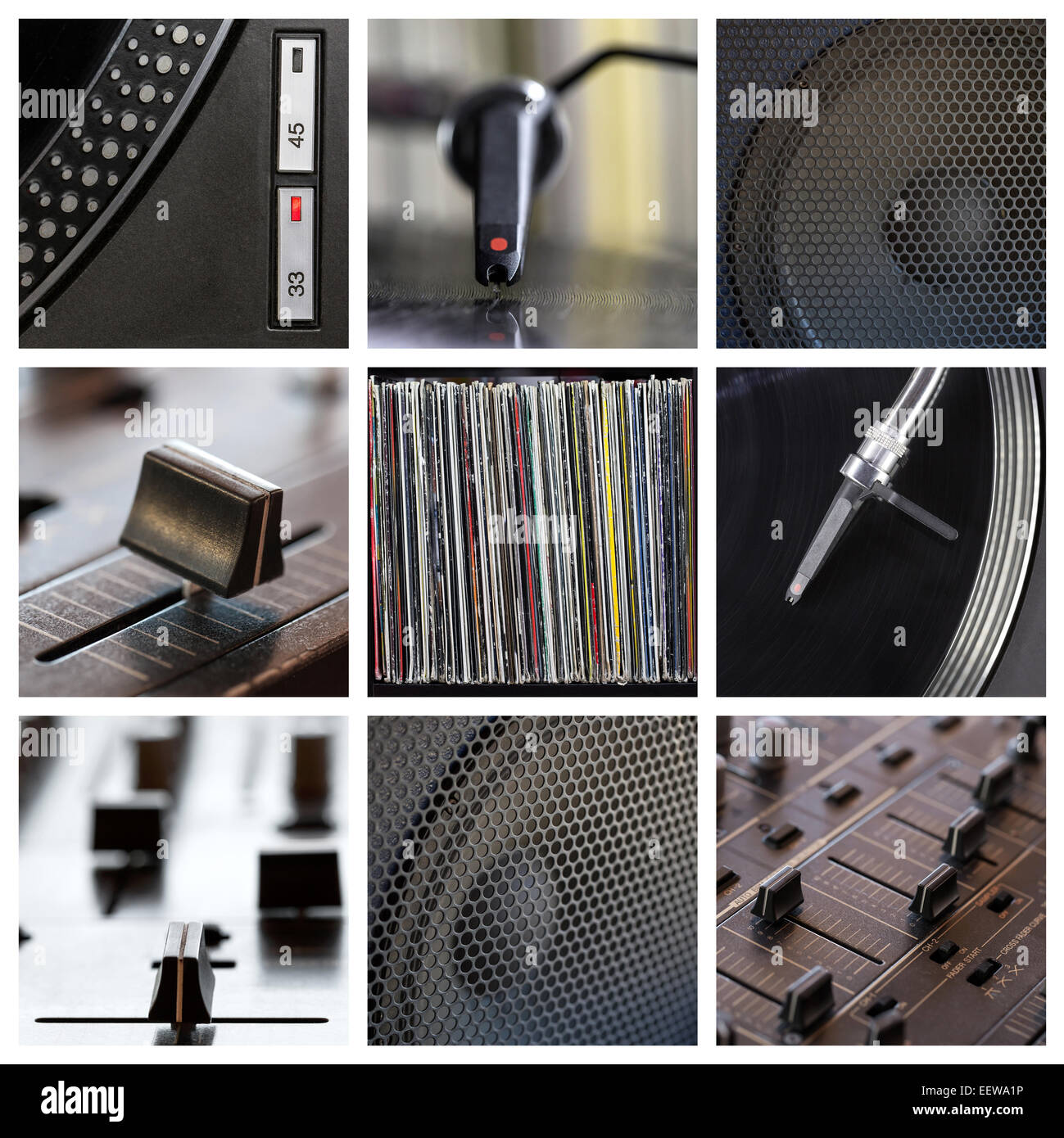 Music club collage with different dj tools Stock Photo - Alamy