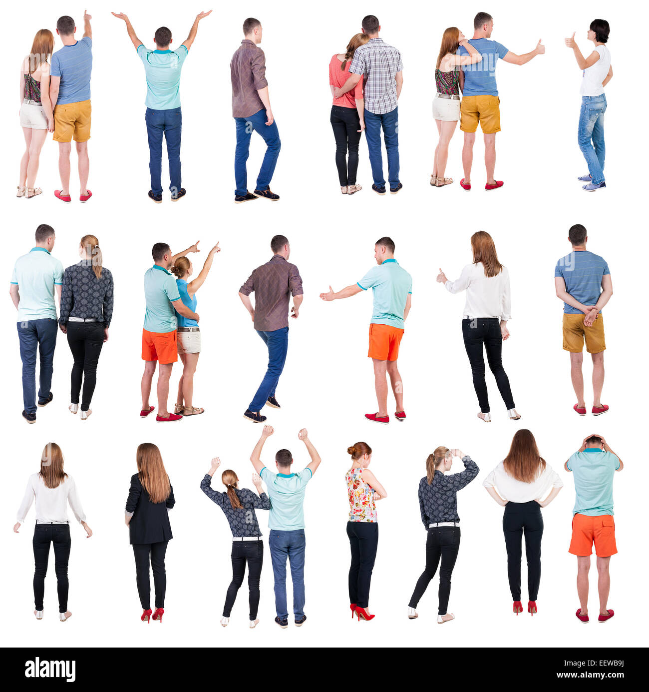 Collection " Back view people ". Rear view people set. backside view of ...