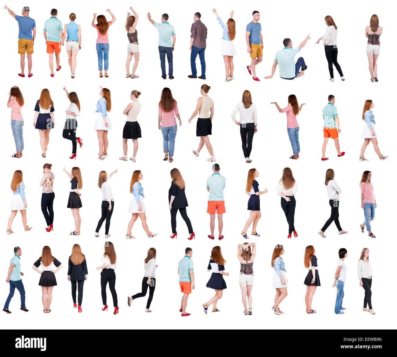 Collection " Back view people ". Rear view people set. backside view of ...