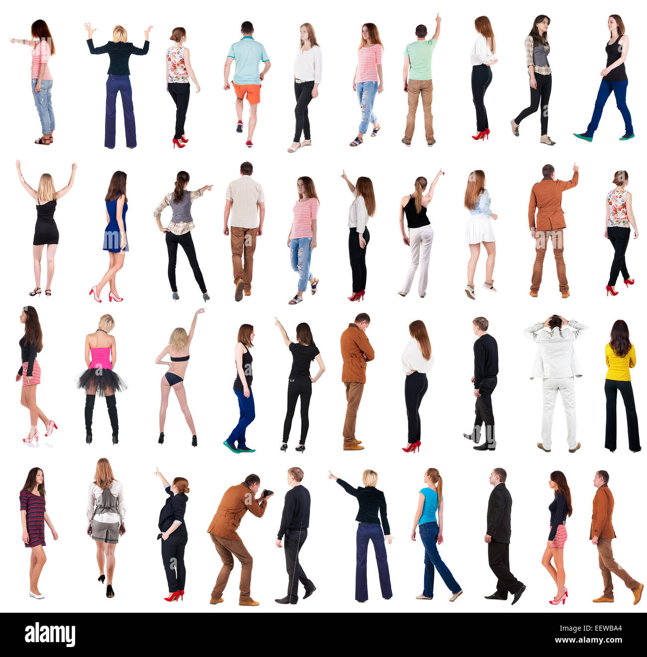 Collection " Back view people ". Rear view people set. backside view of ...