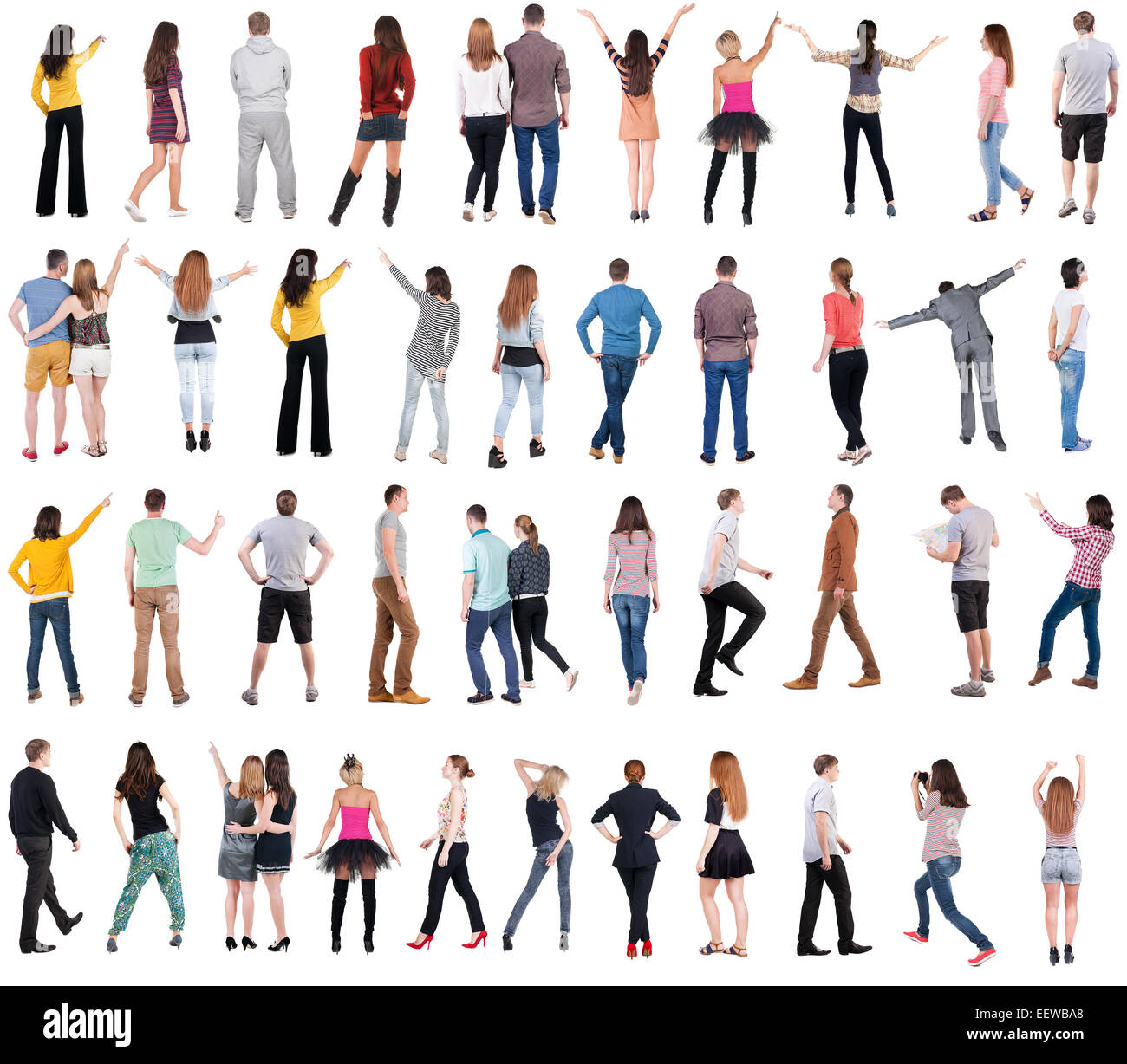 Collection " Back view people ". Rear view people set. backside view of ...