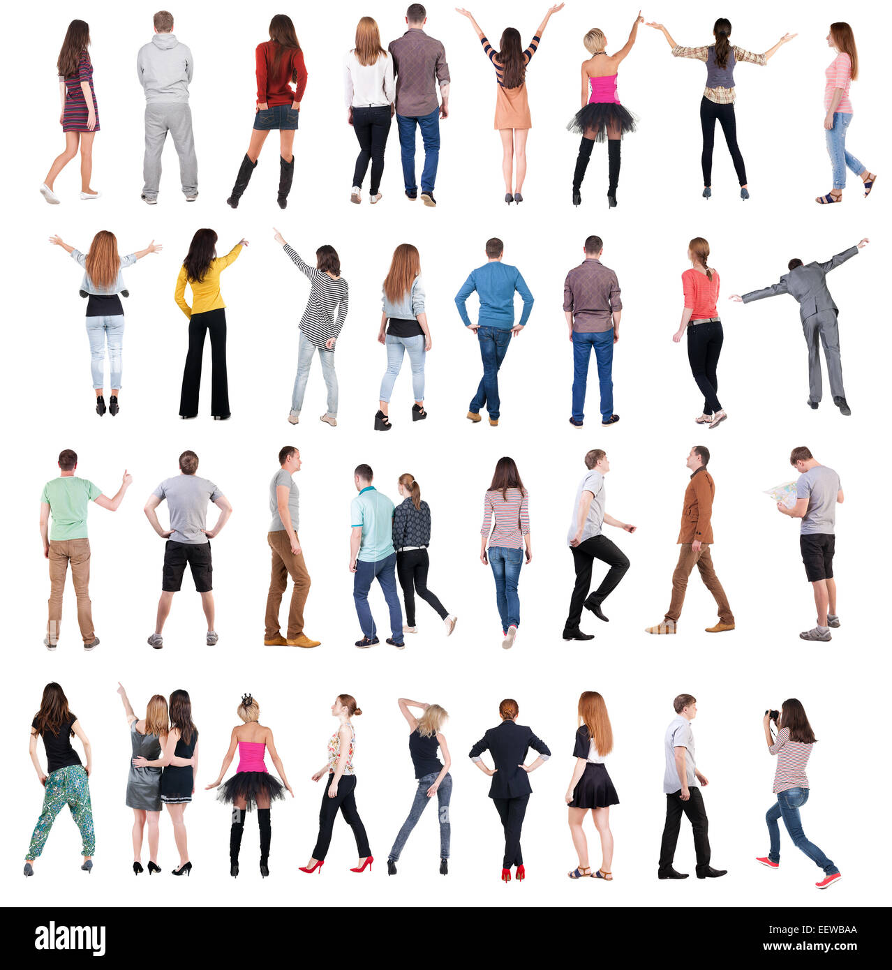 Collection " Back view people ". Rear view people set. backside view of ...