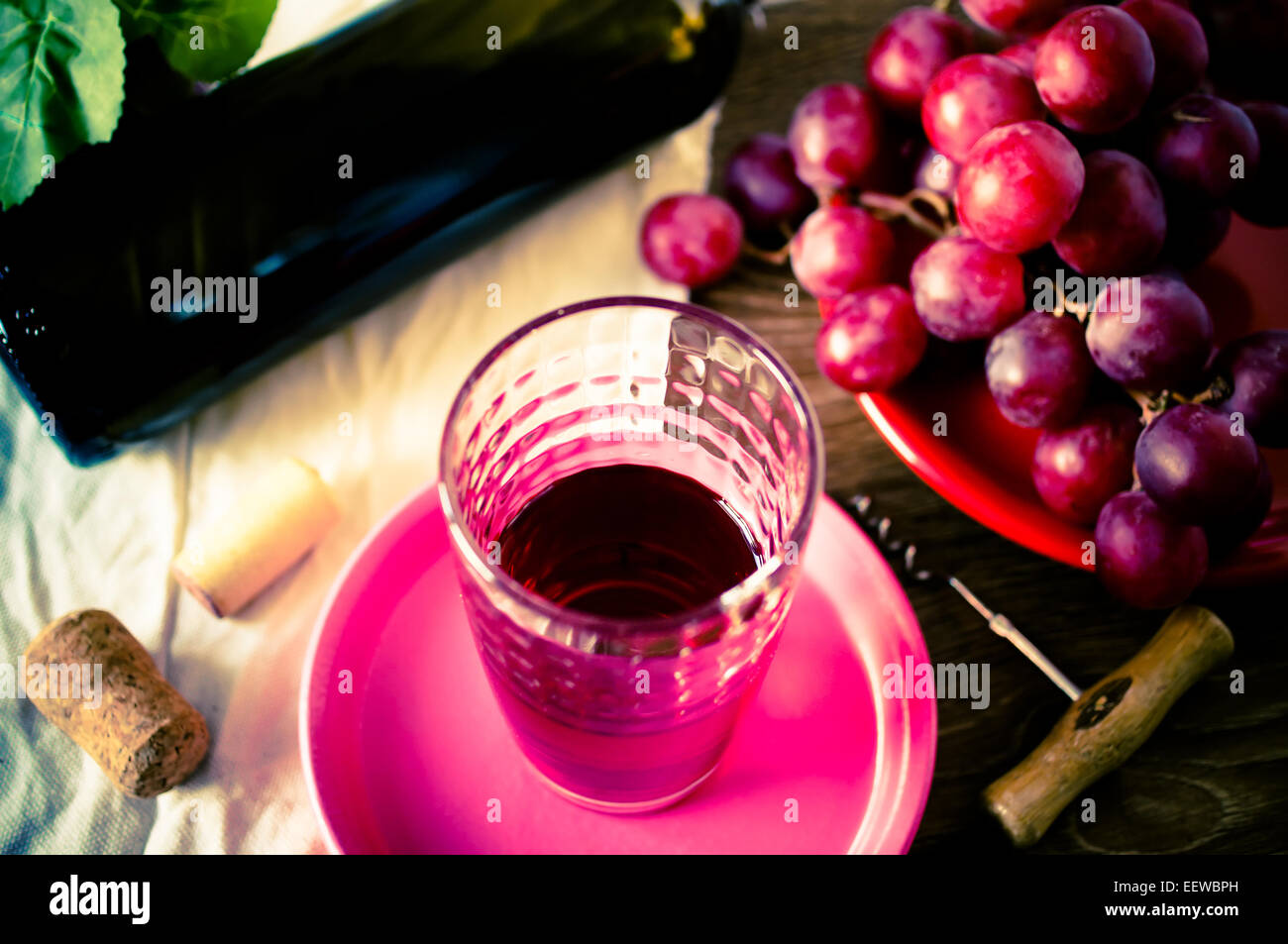 Glass of red wine on the table top view Stock Photo - Alamy