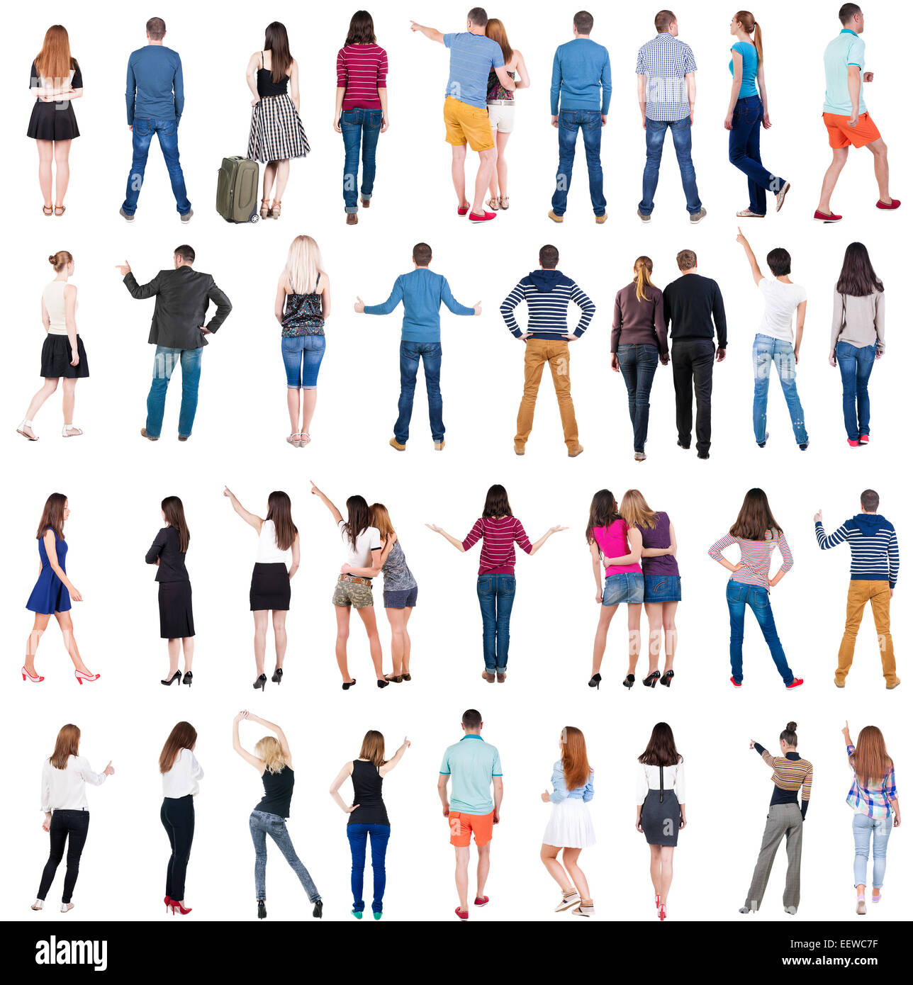 Collection " Back view people ". Rear view people set. backside view of ...