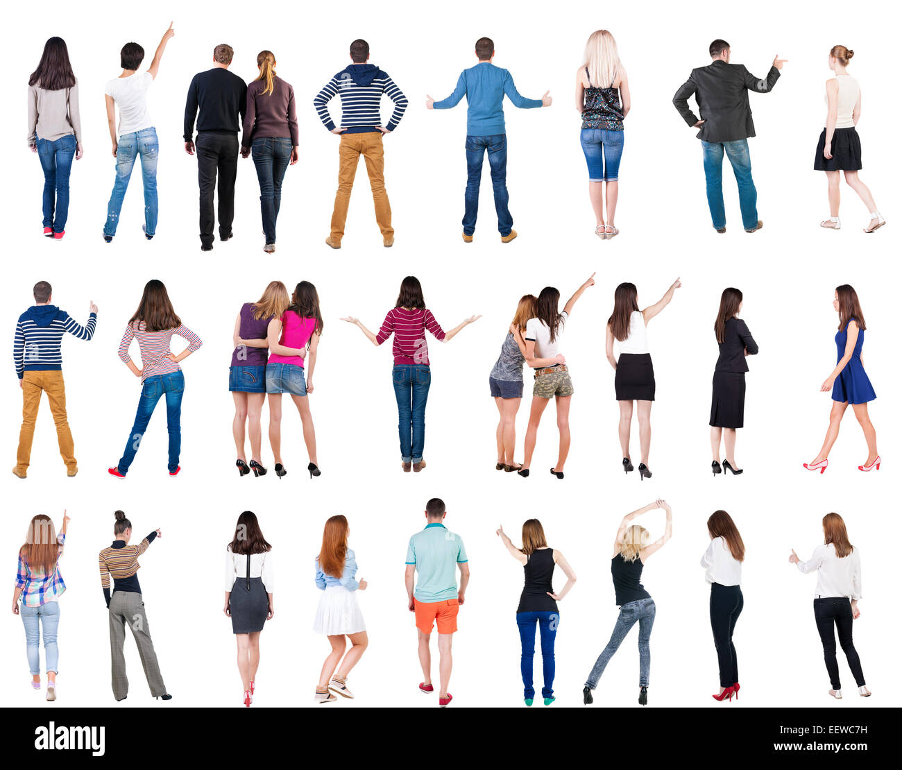 Collection " Back view people ". Rear view people set. backside view of ...