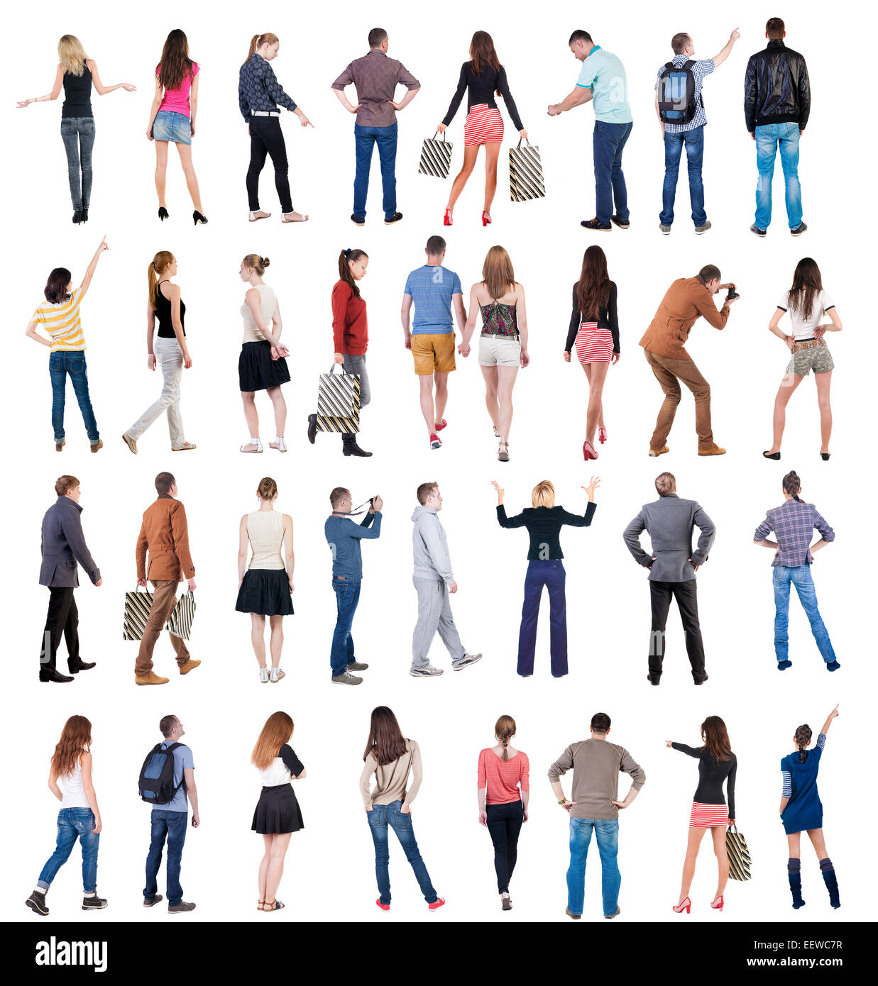 Collection " Back view people ". Rear view people set. backside view of ...