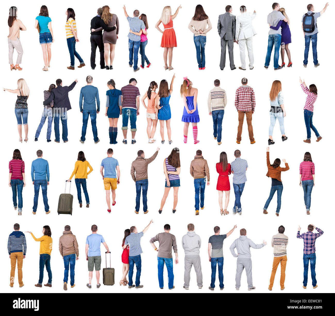 Collection " Back view people ". Rear view people set. backside view of ...