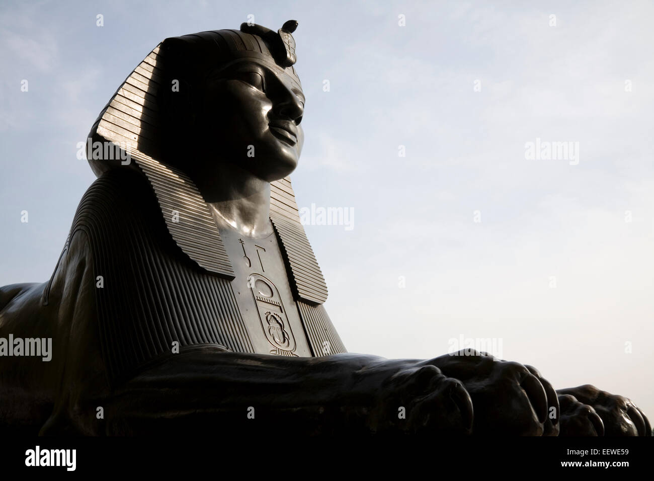 Iconic sphinx statue along Thames river embankment, London England ...