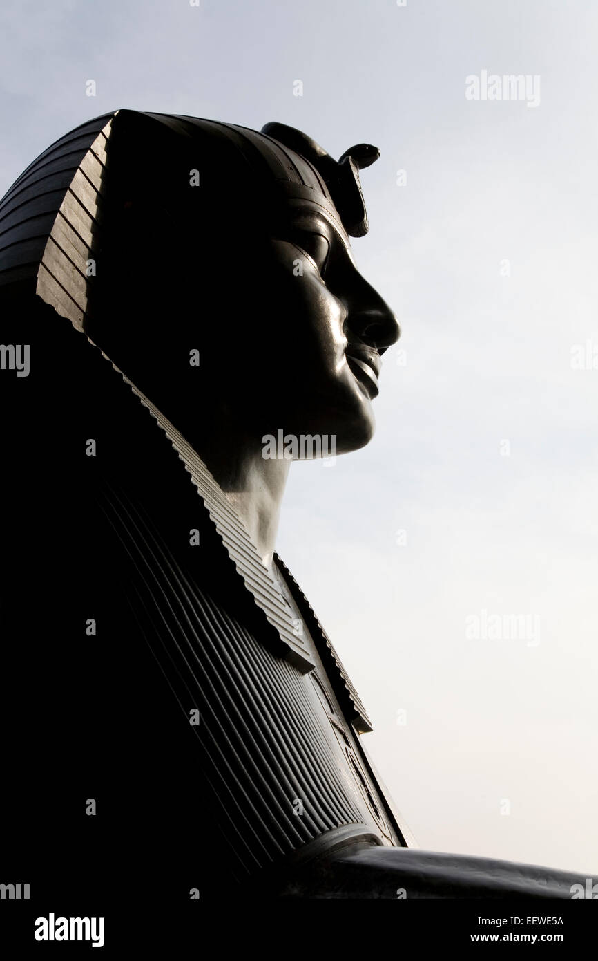 Head of iconic sphinx statue along Thames river embankment, London ...
