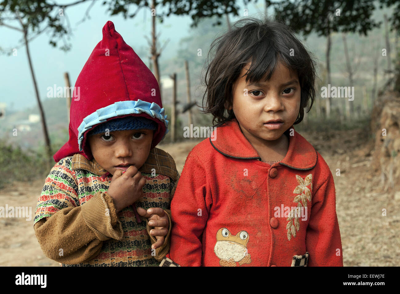 Nepalese children, girl and boy, portrait, Bandipur, Nepal Stock Photo ...