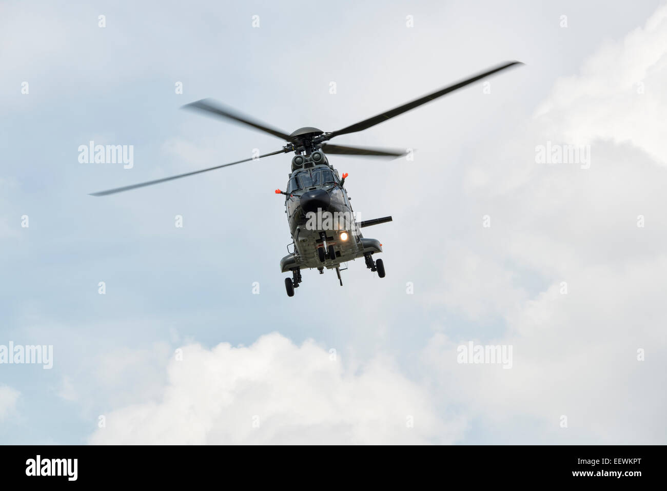 Swiss Airforce Super Puma Helicopter make a sideways pass along the ...