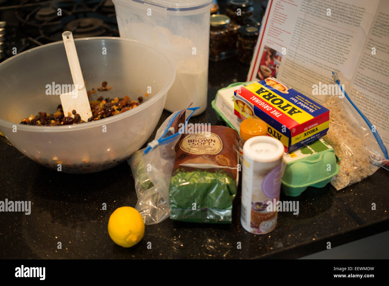 Cooking ingredients for a Christmas pudding Stock Photo - Alamy