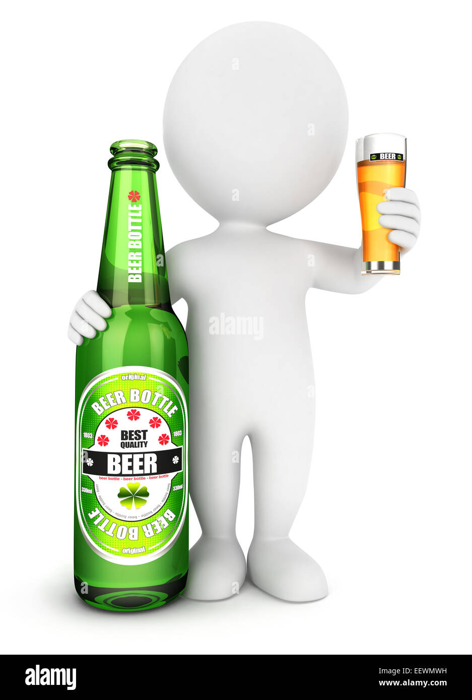3d white people beer bottle, isolated white background, 3d image Stock ...
